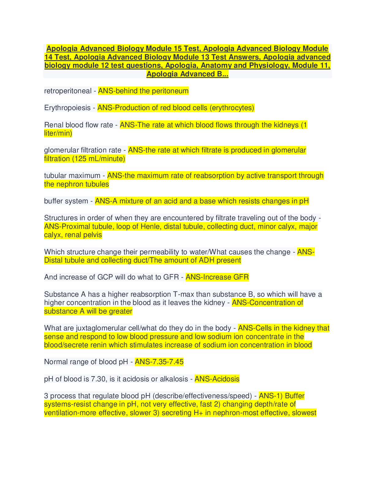 Apologia Advanced Biology Module 15 Test, Apologia Advanced Biology ...