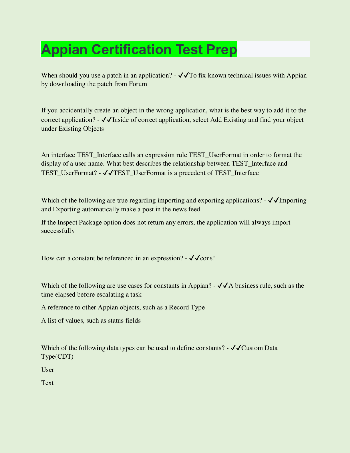 Bundle for Appian Certification Tests | Updated & Verified | with ...