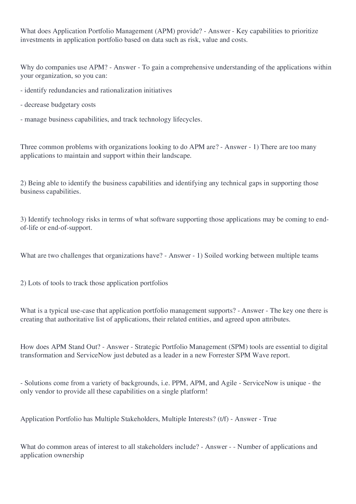 Application Portfolio Management ServiceNow Mainline Q/A 2022 ...