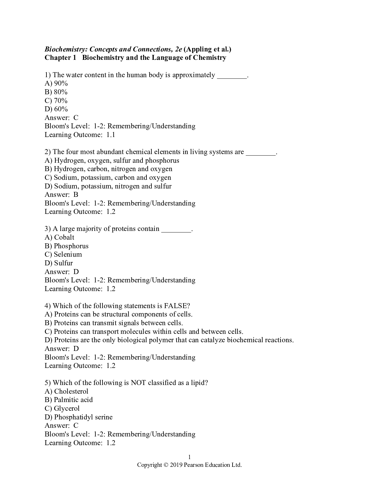 Test Bank for Biochemistry Concepts and Connections Plus Mastering ...