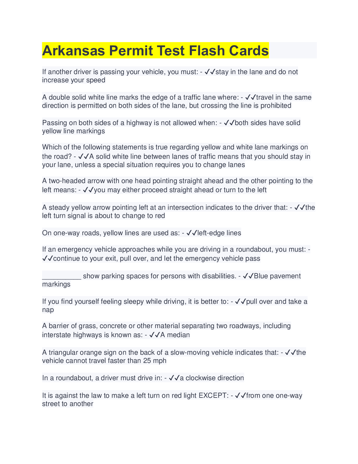 Arkansas Permit Test Flash Cards - Scholarfriends