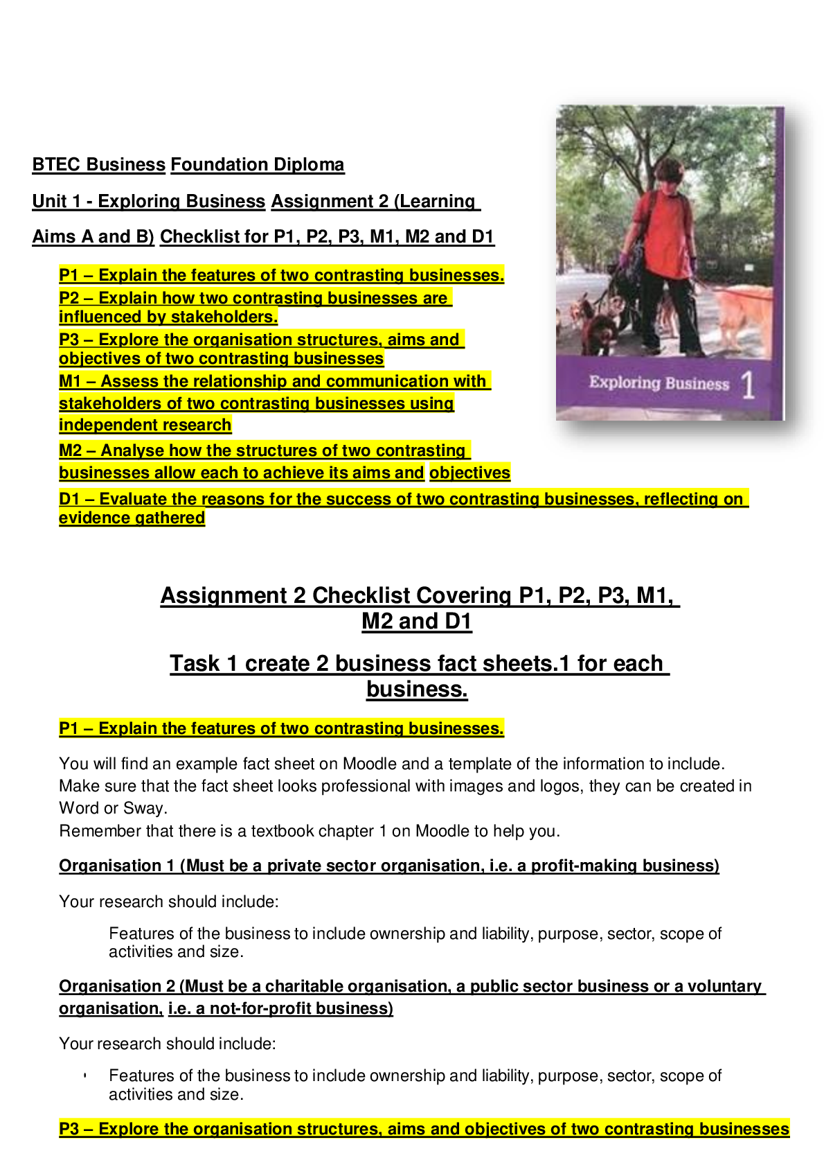 Assignment 2 help sheet for P1 P2 P3 M1 M2 D1 Revised - Scholarfriends