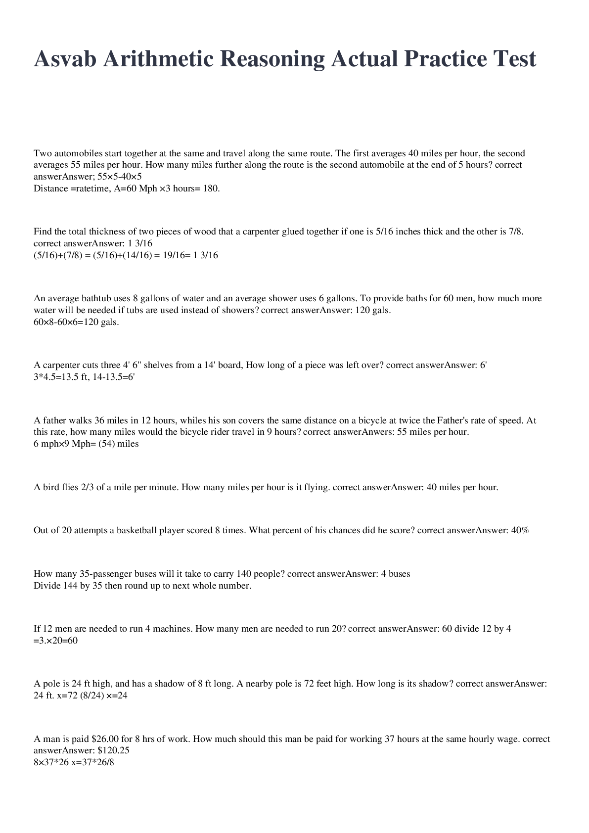 Asvab Arithmetic Reasoning Actual Practice Test (2022/2023) Download to ...