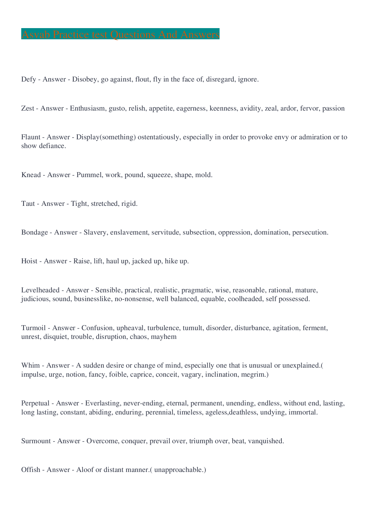 ASVAB practice test, Top Exam Question with accurate answers, 100% ...