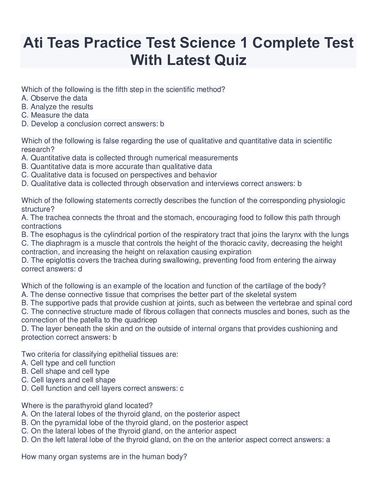 Ati Teas Practice Test Science 1 Complete Test With Latest Quiz ...