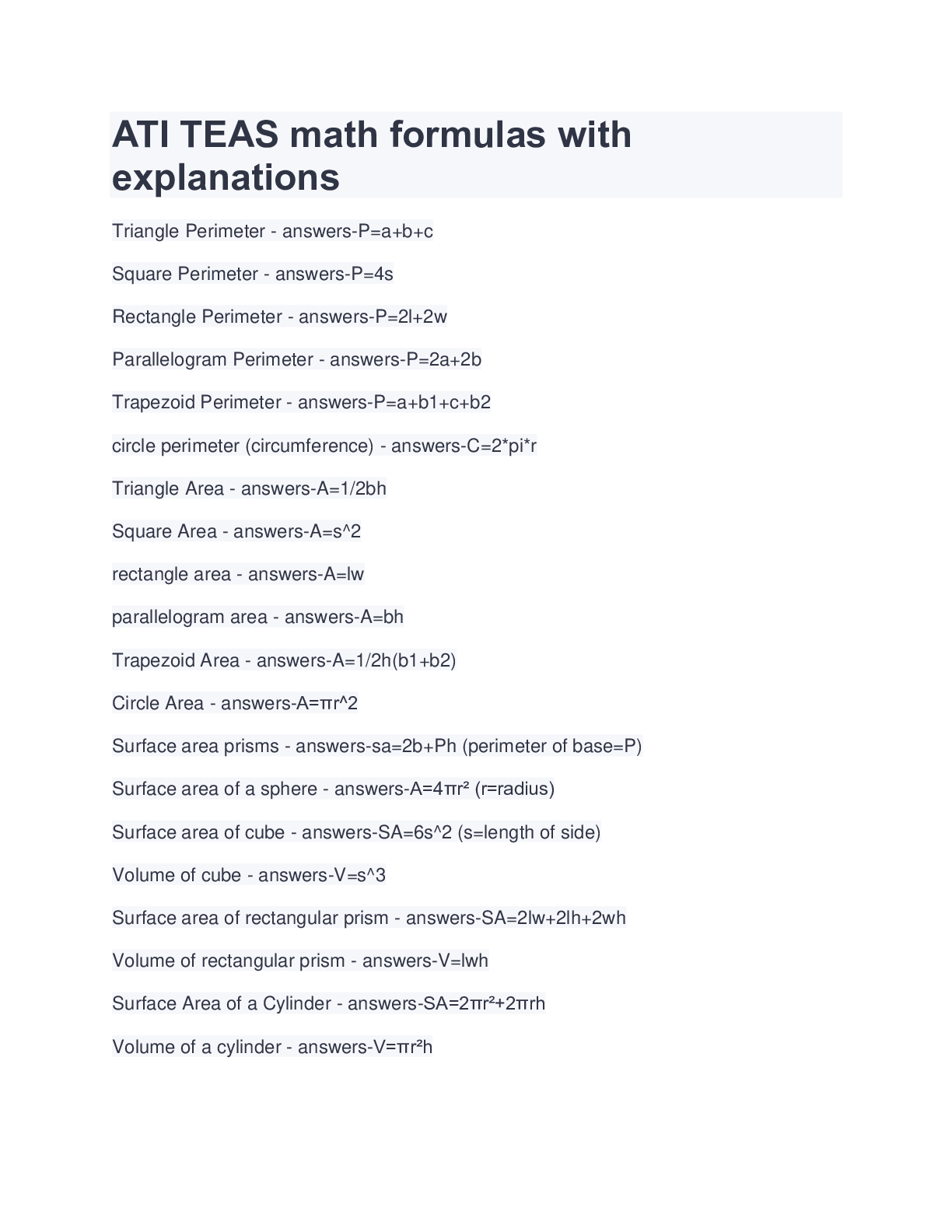 ATI TEAS math formulas with explanation - Scholarfriends