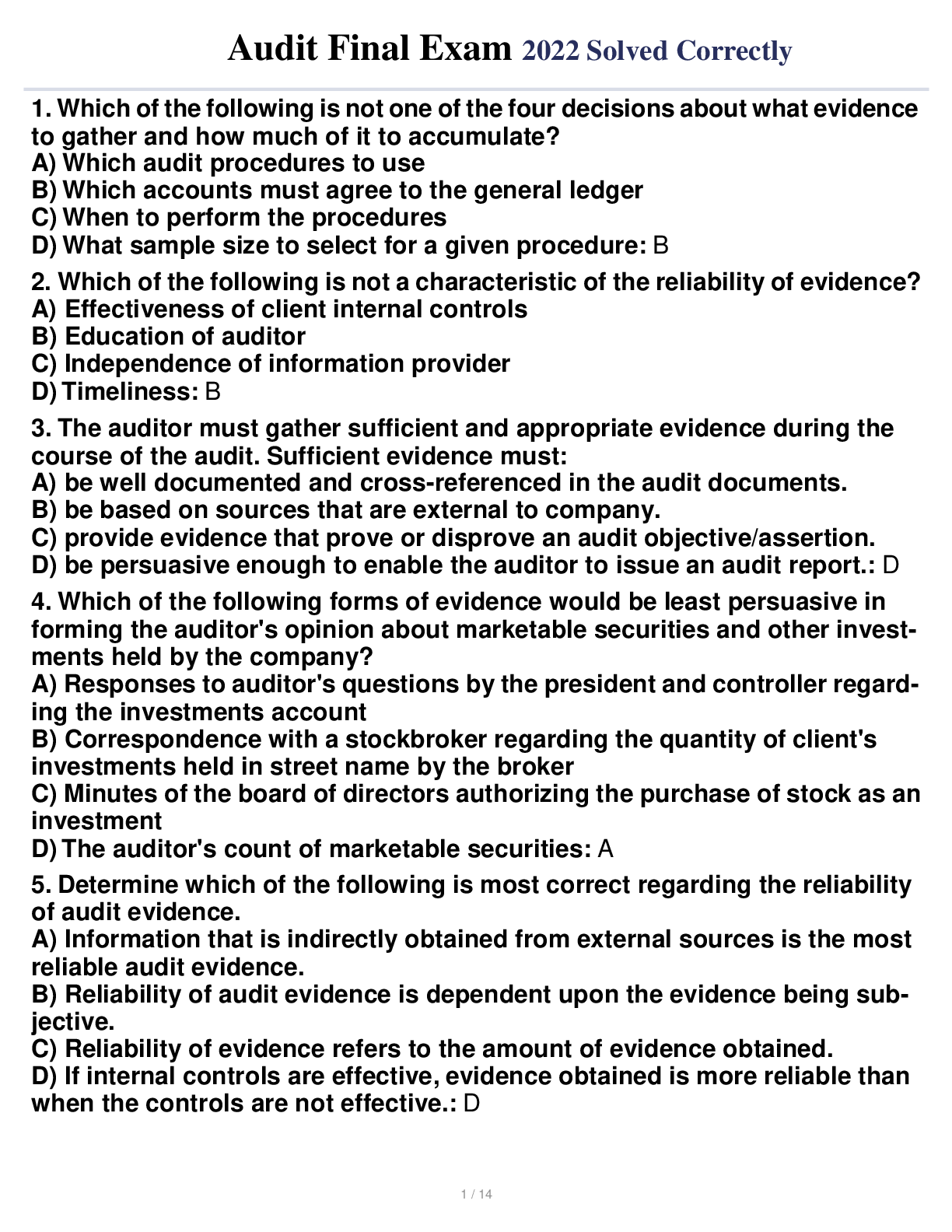 Exam (elaborations) Audit Final Exam 2022 Solved Correctly - Scholarfriends