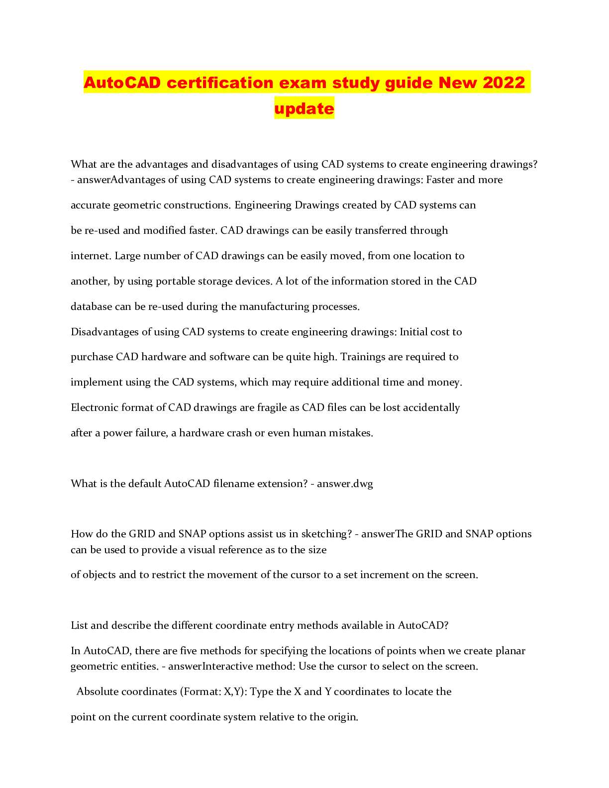 AutoCAD certification exam study guide New 2022 update - Scholarfriends