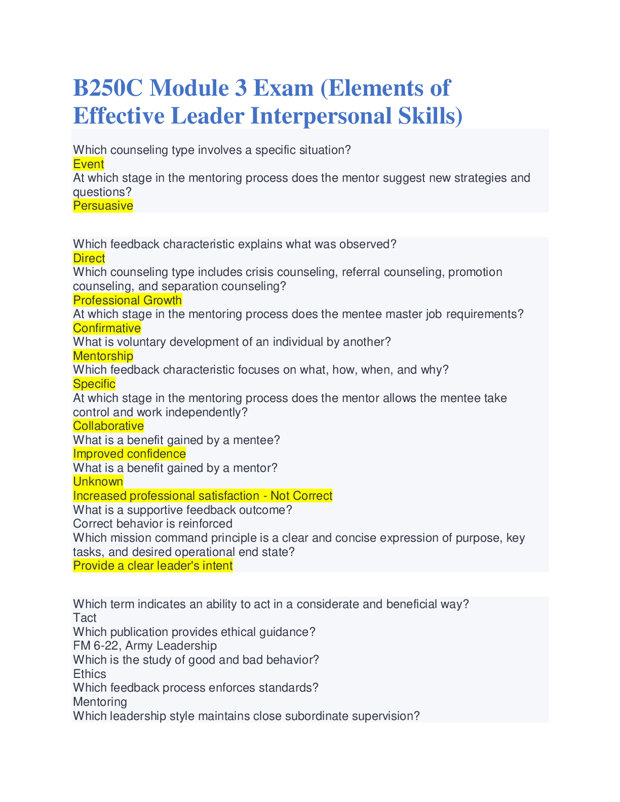 B250C Module 3 Exam (Elements of Effective Leader Interpersonal Skills ...