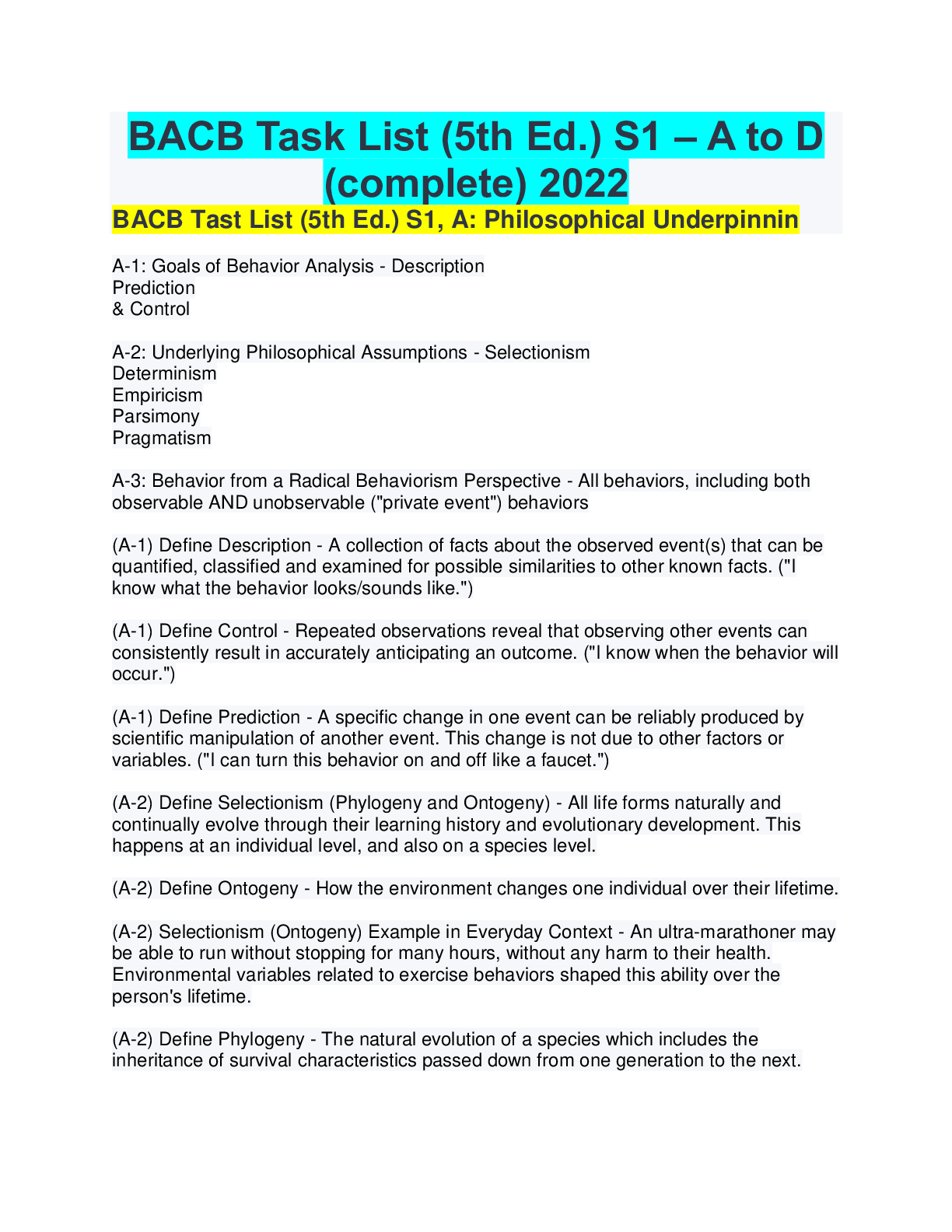 BACB Task List (5th Ed.) S1 – A to D (complete) 2024/25 - Scholarfriends