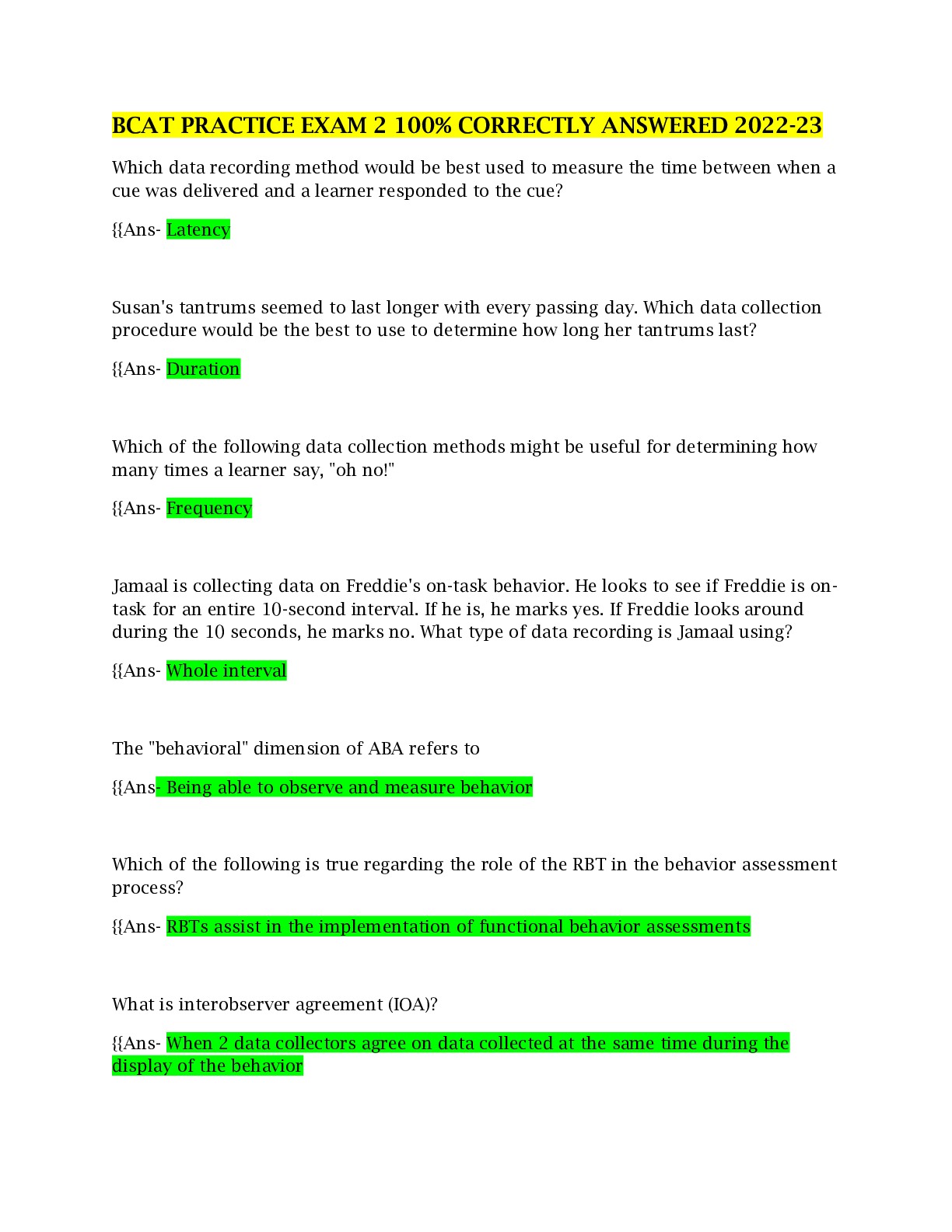 BCAT PRACTICE EXAM 2 100% CORRECTLY ANSWERED 2022-23 - Scholarfriends