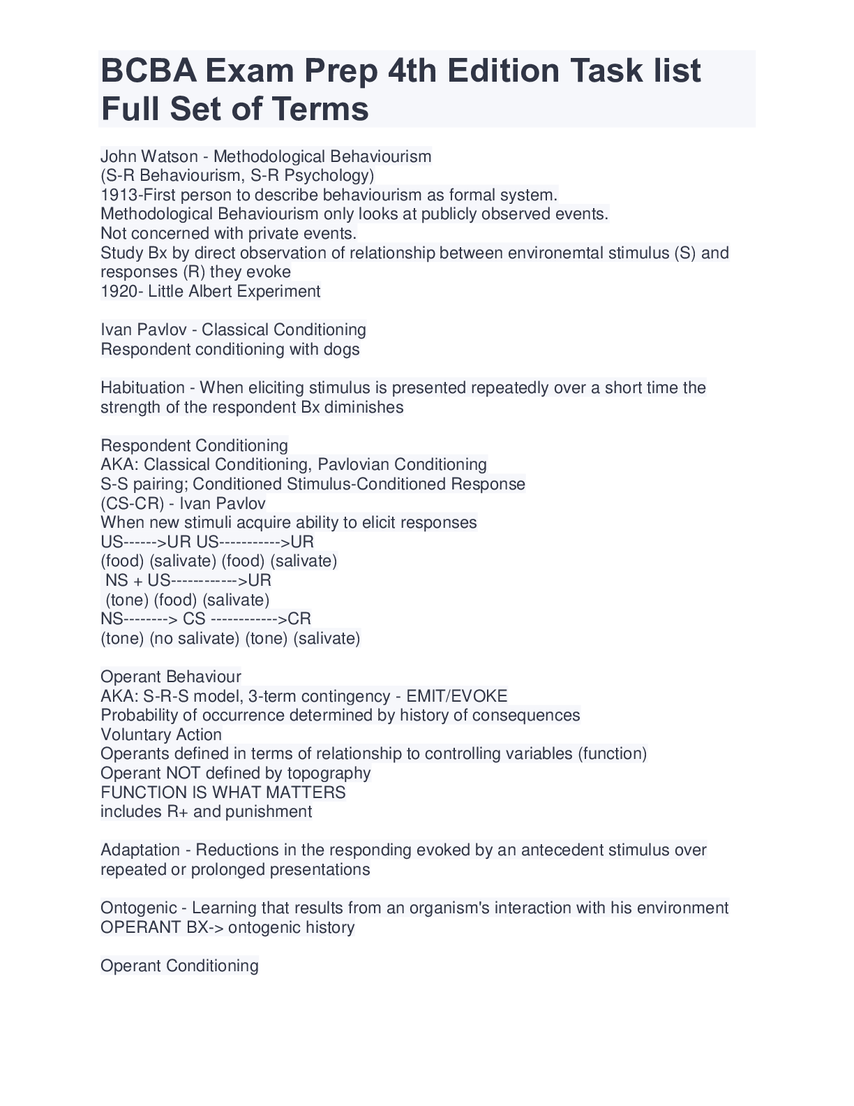 BCBA Exam Prep 4th Edition Task list Full Set of Terms - Scholarfriends