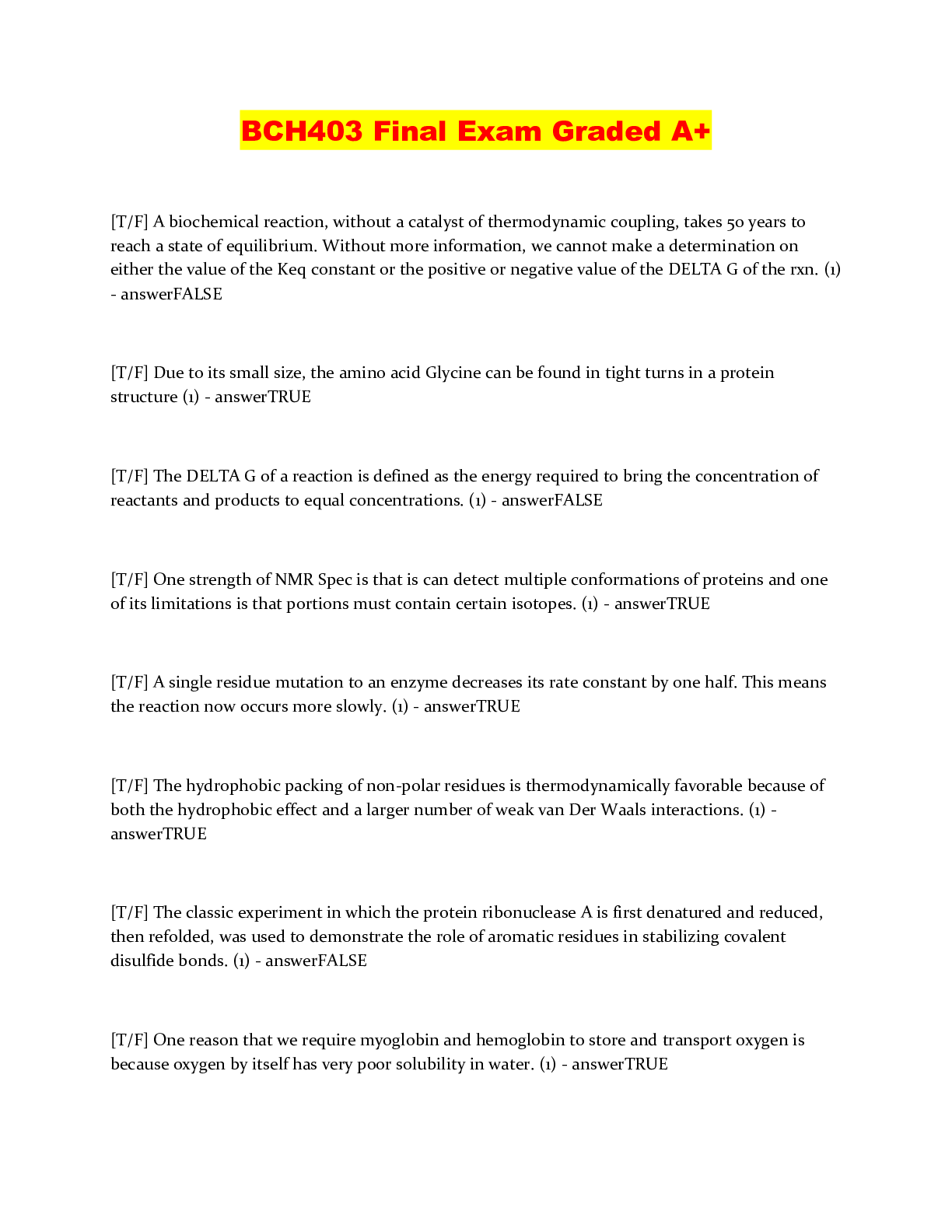 BCH403 Final Exam Graded A+ - Scholarfriends