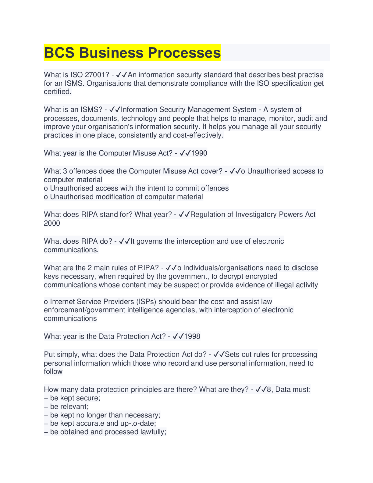 BCS Business Processes - Scholarfriends