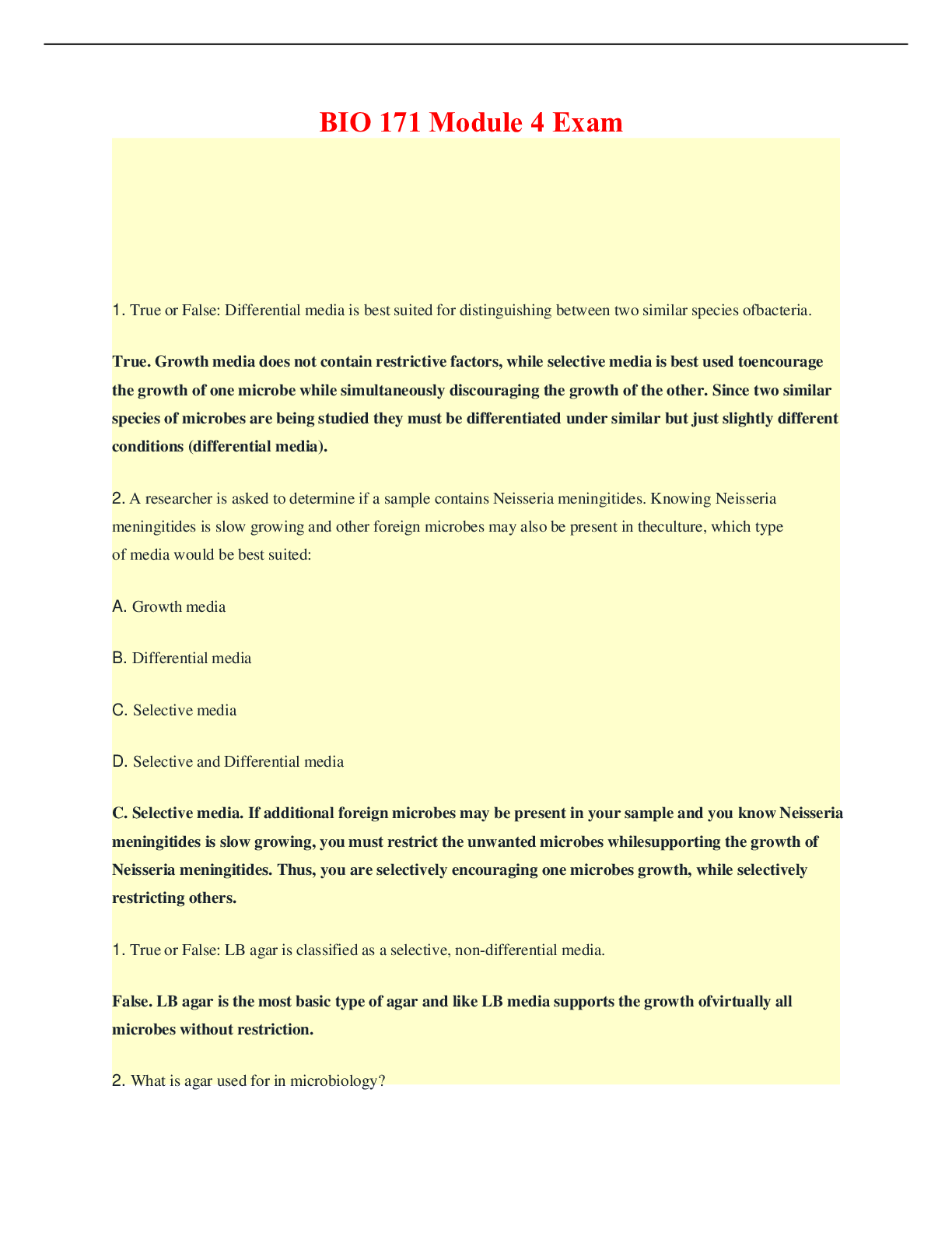 BIO 171 Module 4 Exam with Answers- Portage Learning - Scholarfriends