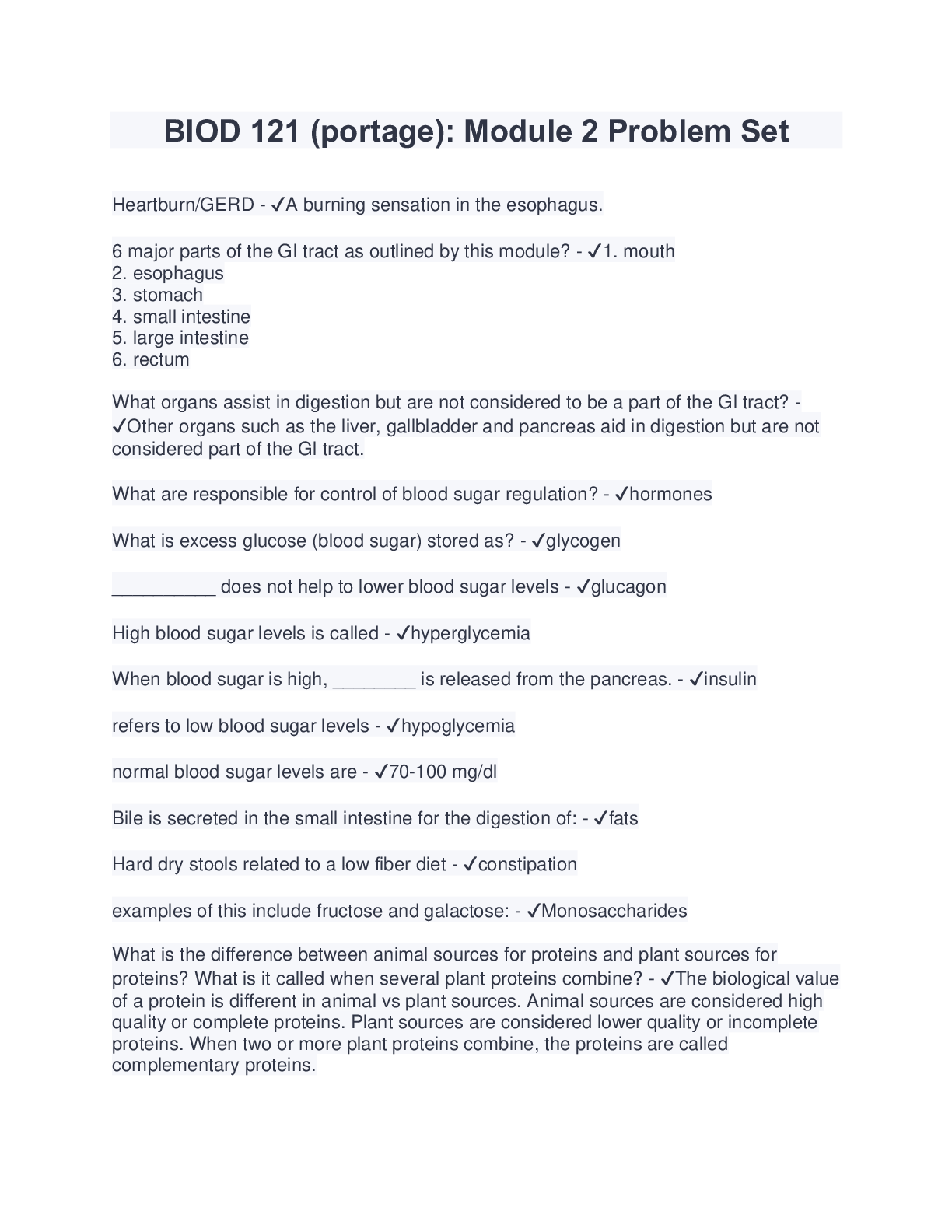 BIOD 121 (portage): Module 2 Problem Set (Latest 2023/2024) Verified ...