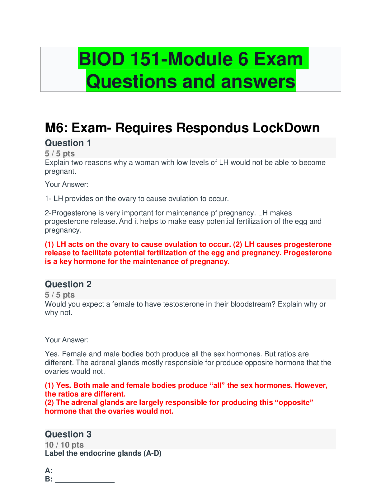 BIOD 151-Module 6 Exam Questions and answers - Scholarfriends