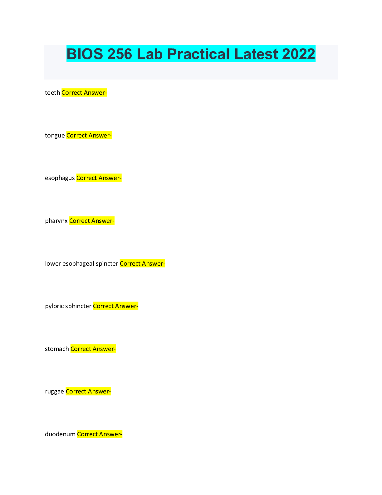 BIOS 256 Lab Practical Latest 2022 - Scholarfriends