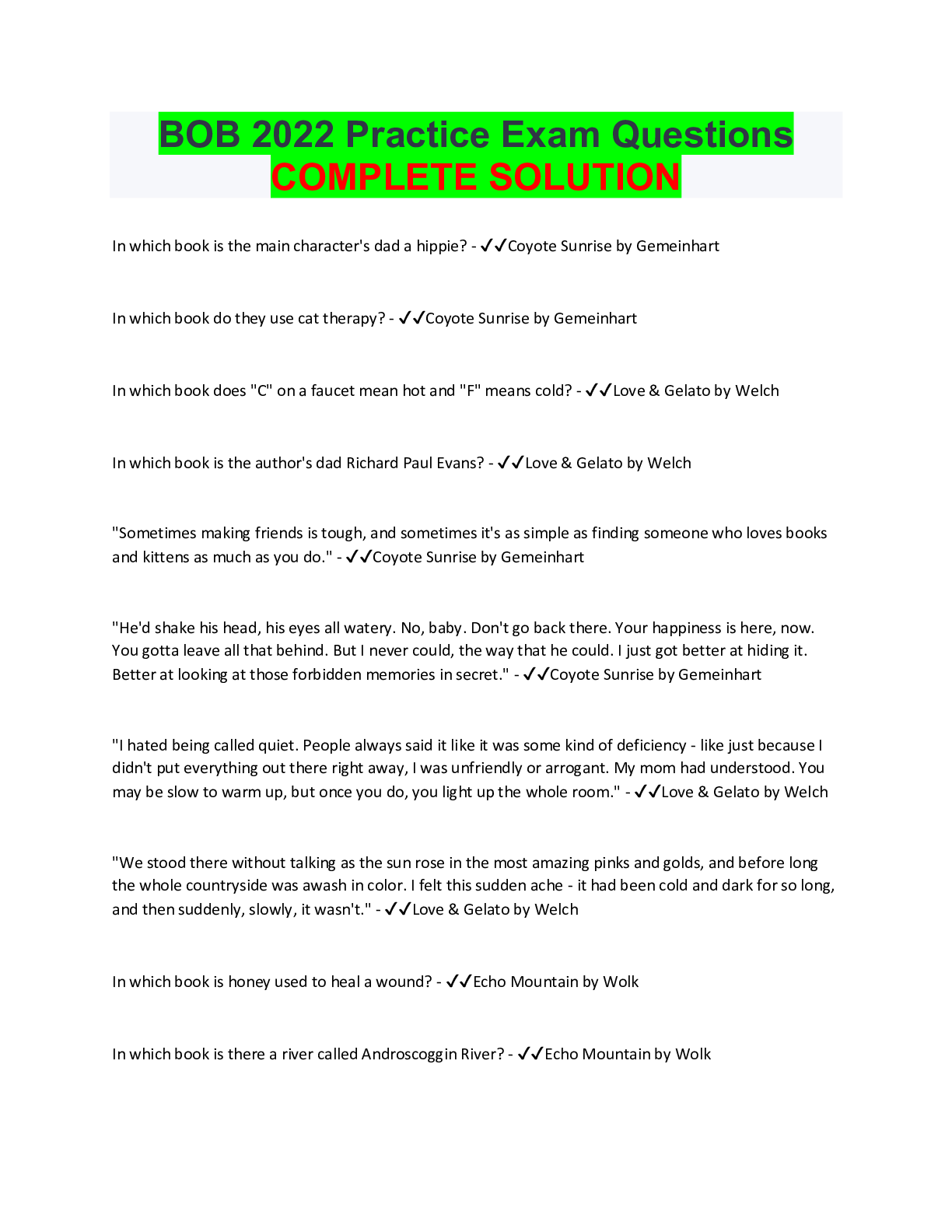 BOB 2022 Practice Exam Questions COMPLETE SOLUTION - Scholarfriends