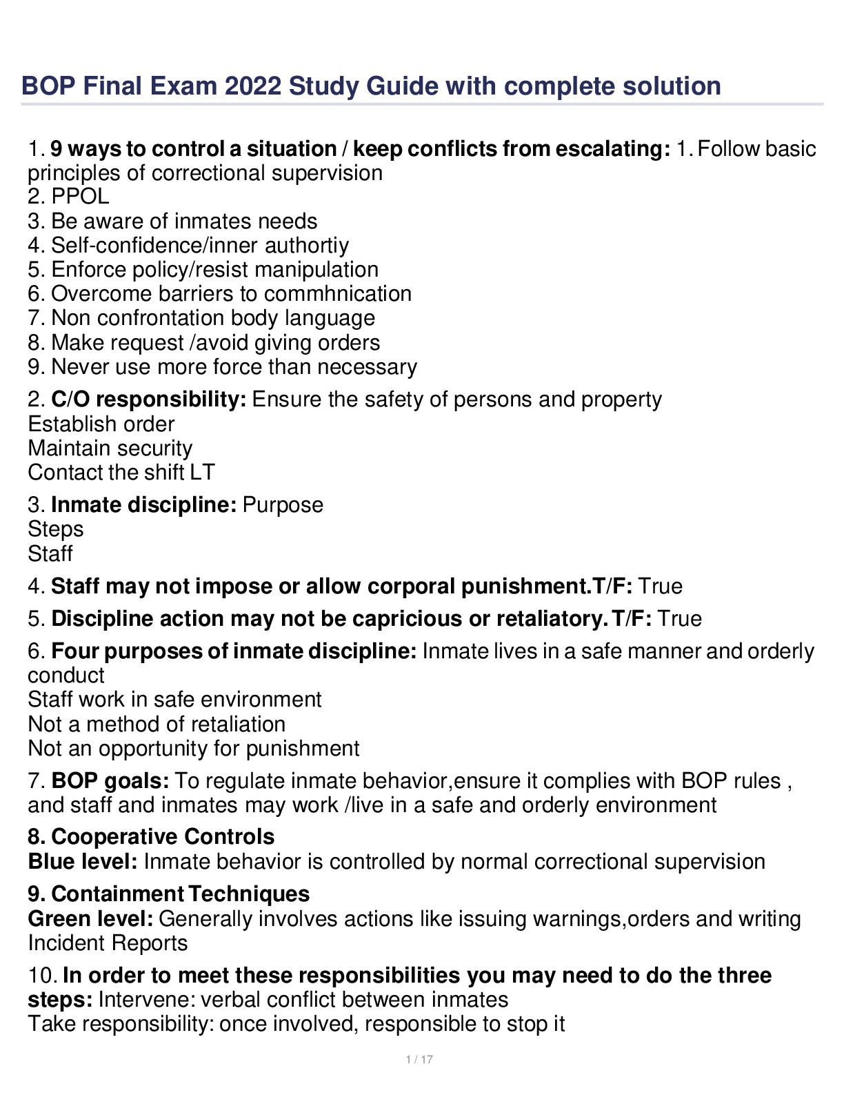 BOP Final Exam 2022 Study Guide with complete solution - Scholarfriends