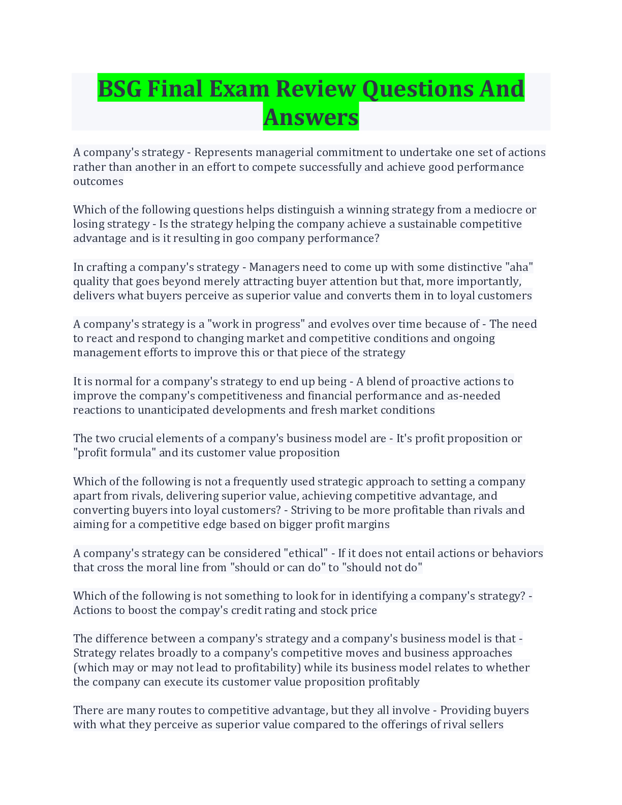 BSG Final Exam Review Questions And Answers/ Latest Update ...