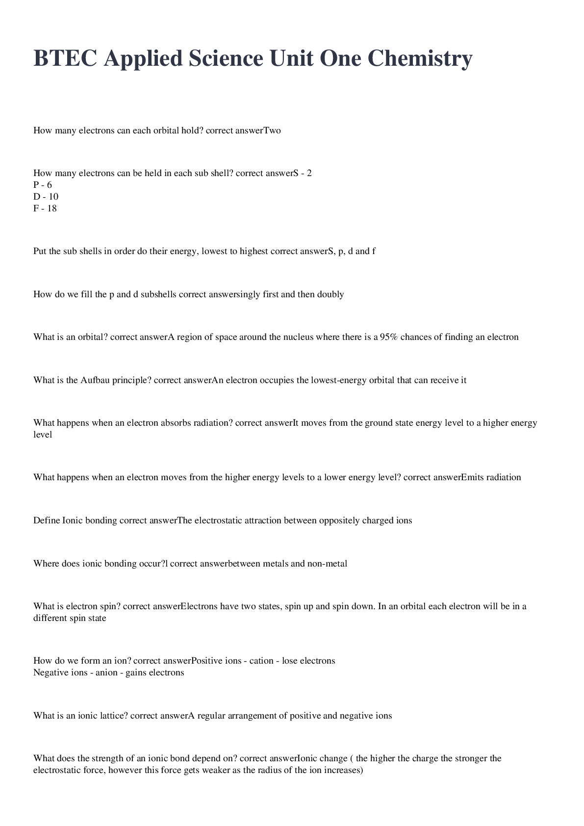 BTEC Applied Science Unit One Chemistry – Scholarfriends - Scholarfriends