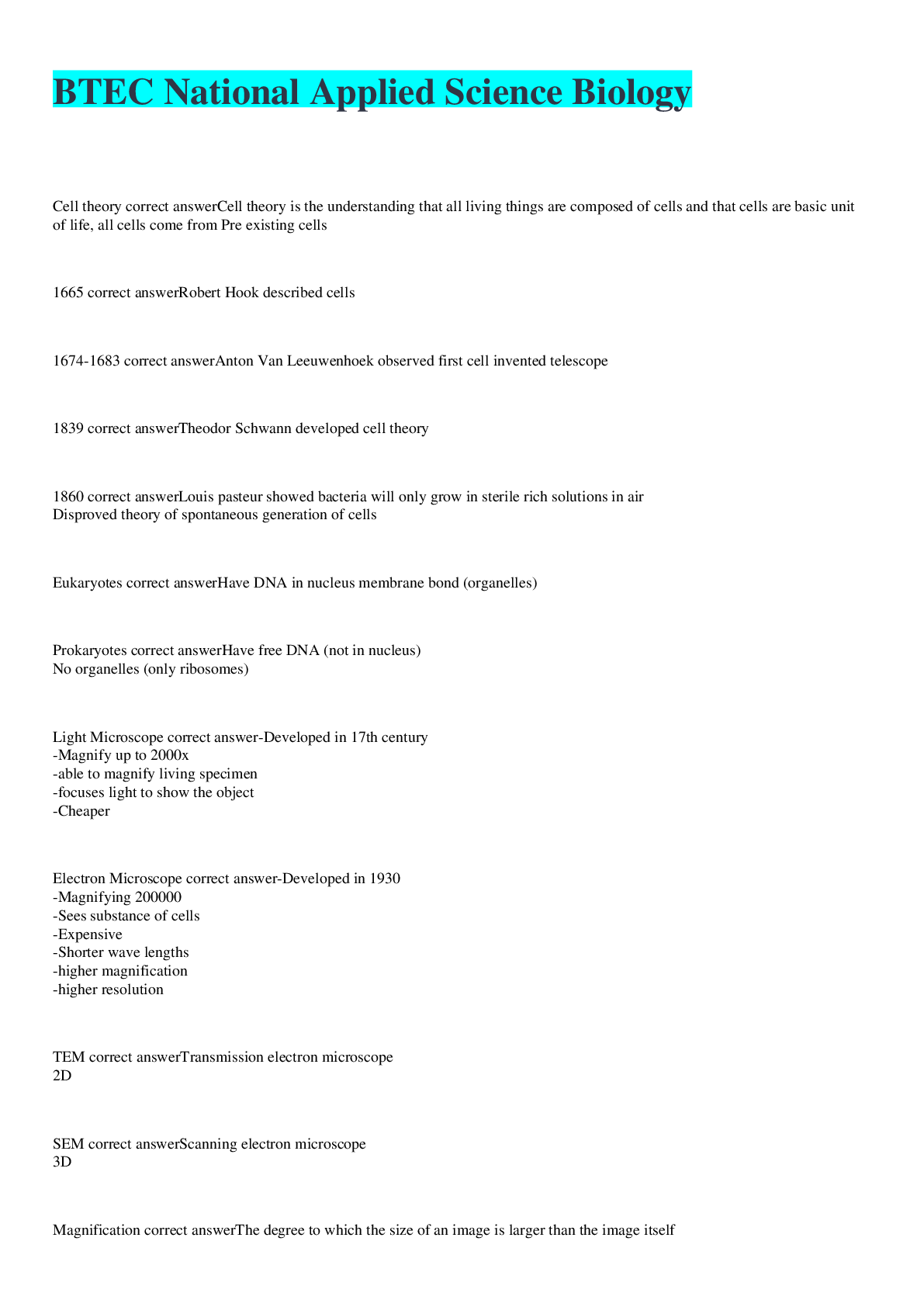 BTEC Level 3 Applied Science Unit 1 Biology – Scholarfriends ...