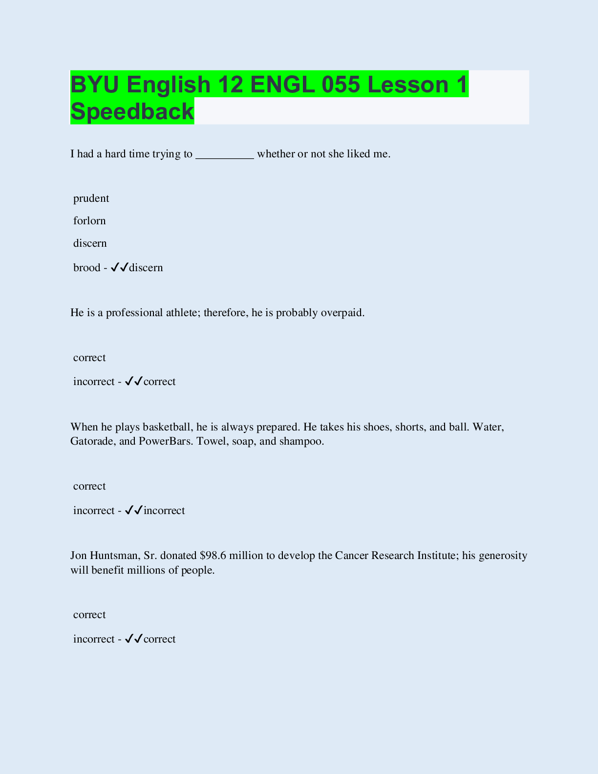 BYU English 12 ENGL 055 Lesson 1 Speedback - Scholarfriends