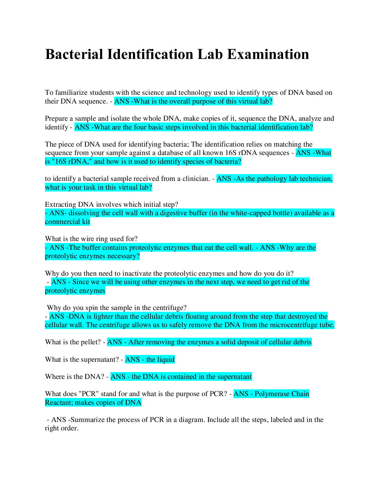 Bacterial Identification Lab / EXAM / 100% VERIFIED ANSWERS ...