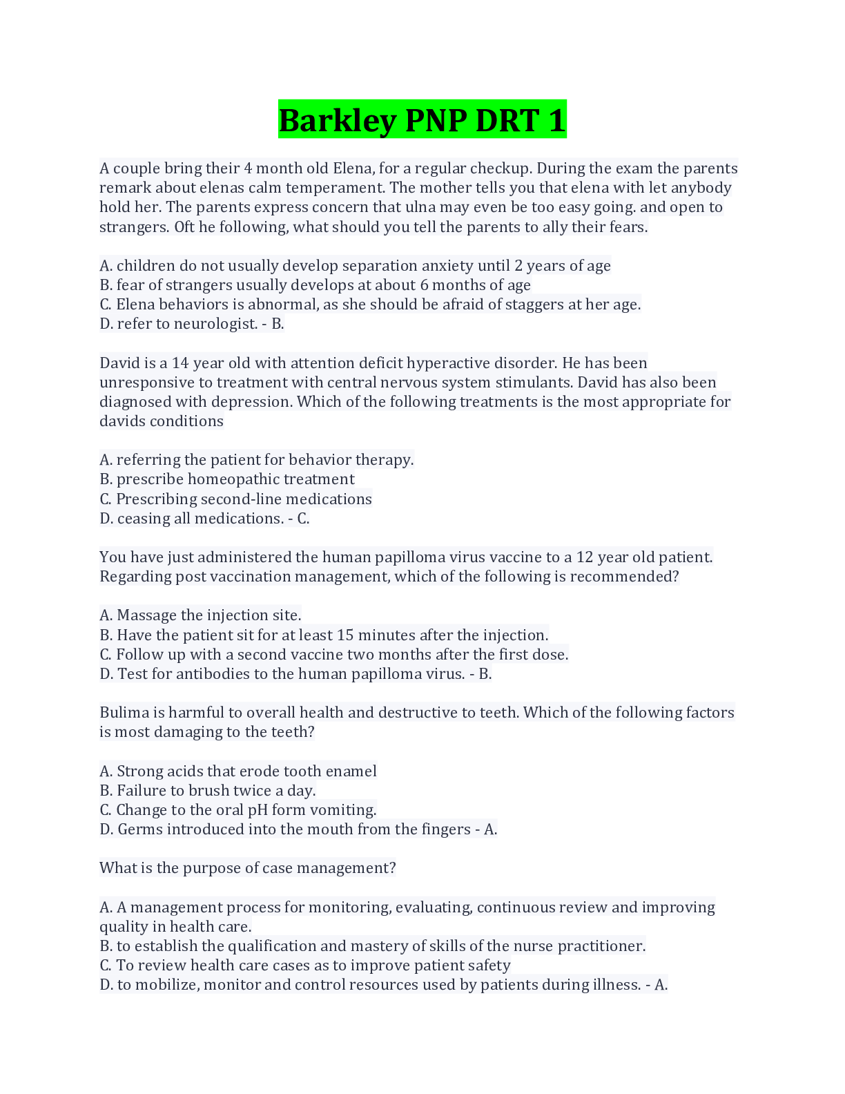 Barkley PNP DRT 1 Questions And Answers (Latest Update ...