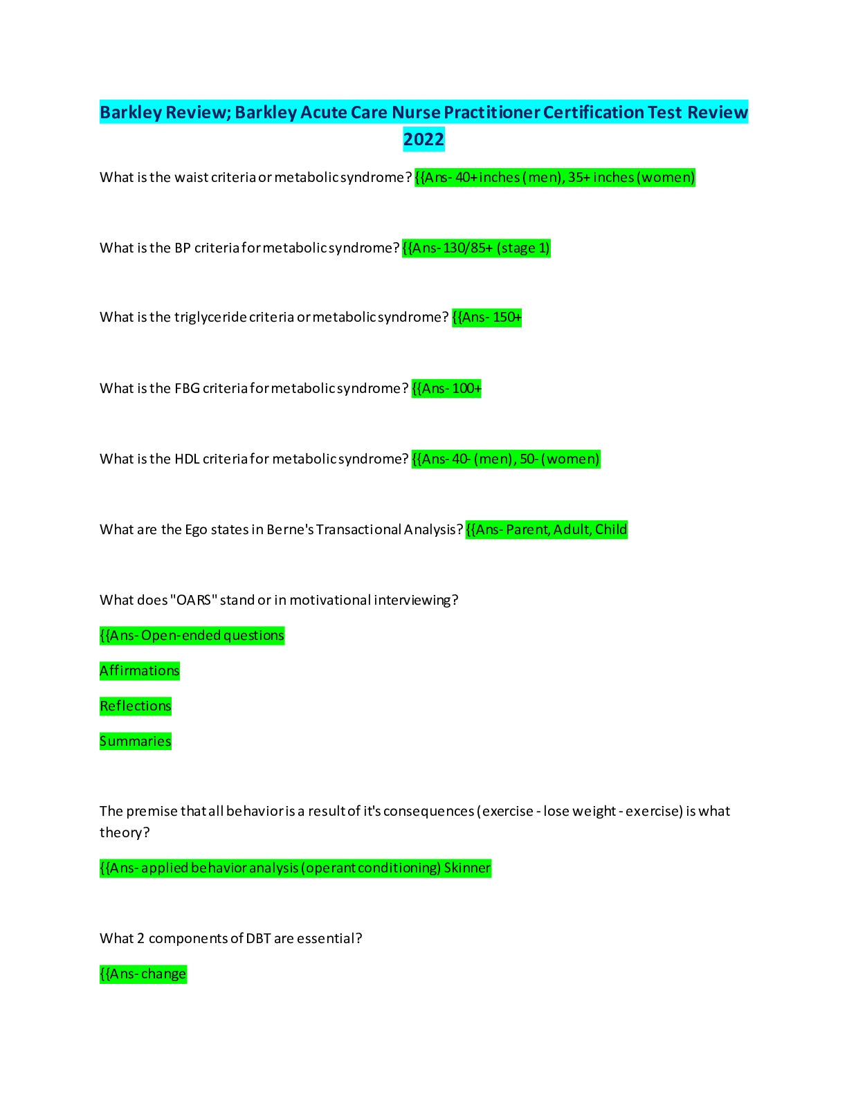 Barkley Review; Barkley Acute Care Nurse Practitioner Certification ...