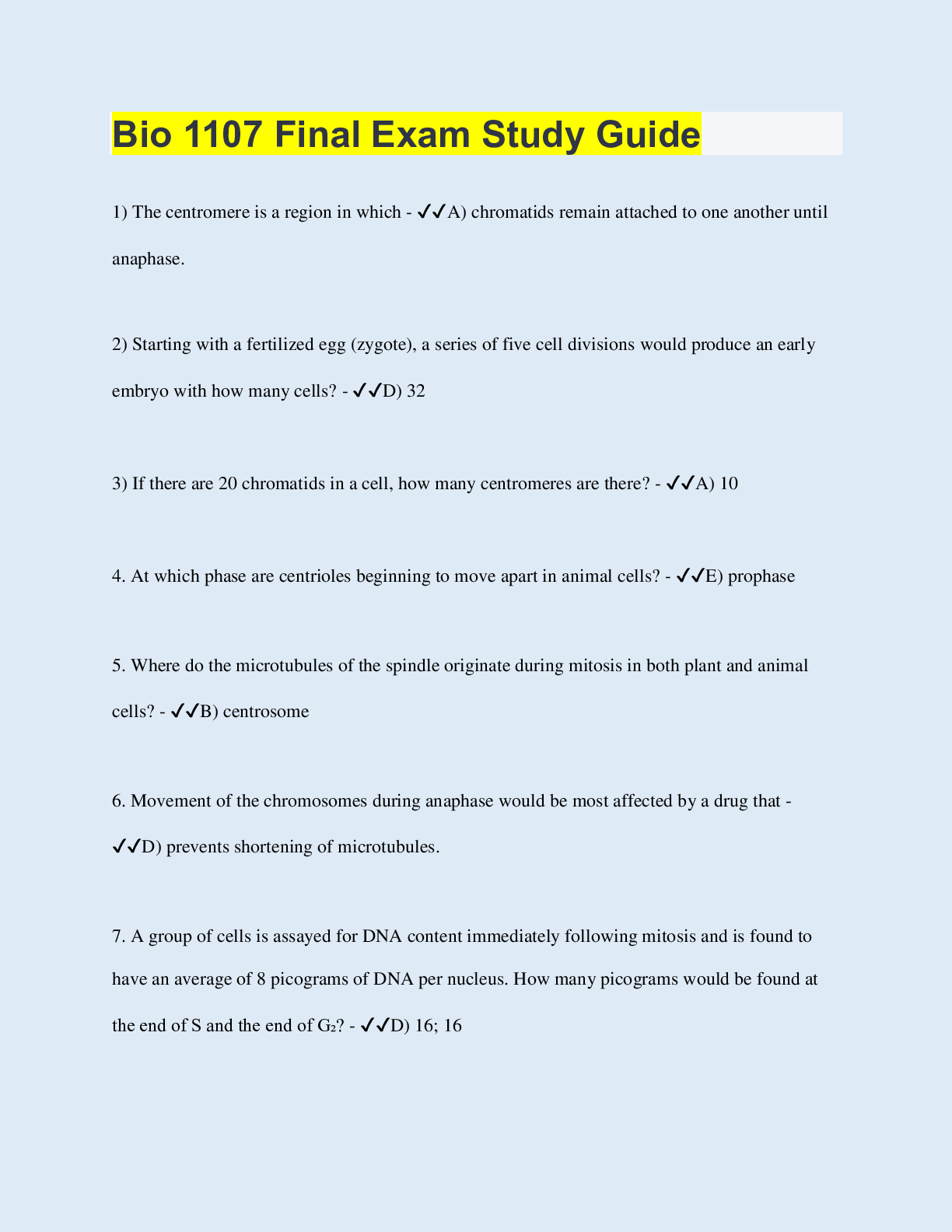 Bio 1107 Final Exam Study Guide - Scholarfriends