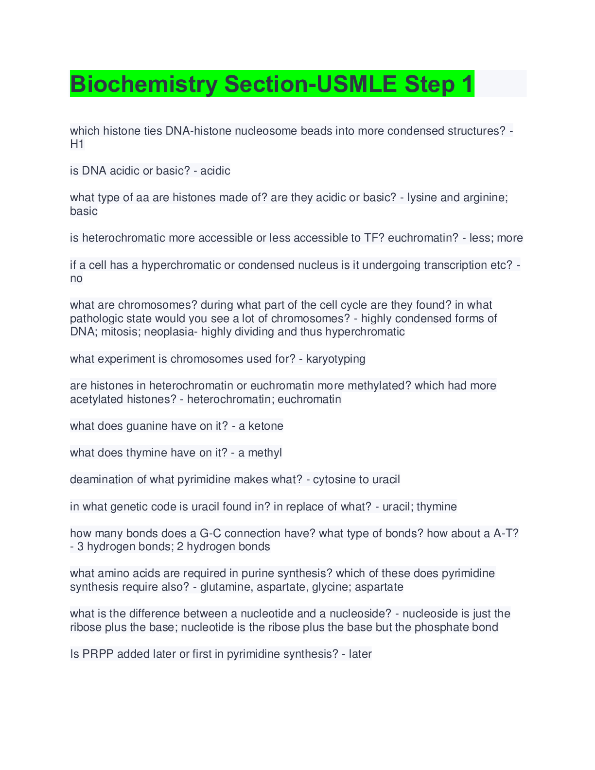 Biochemistry Section-USMLE Step 1 Questions And Answers( Complete top ...