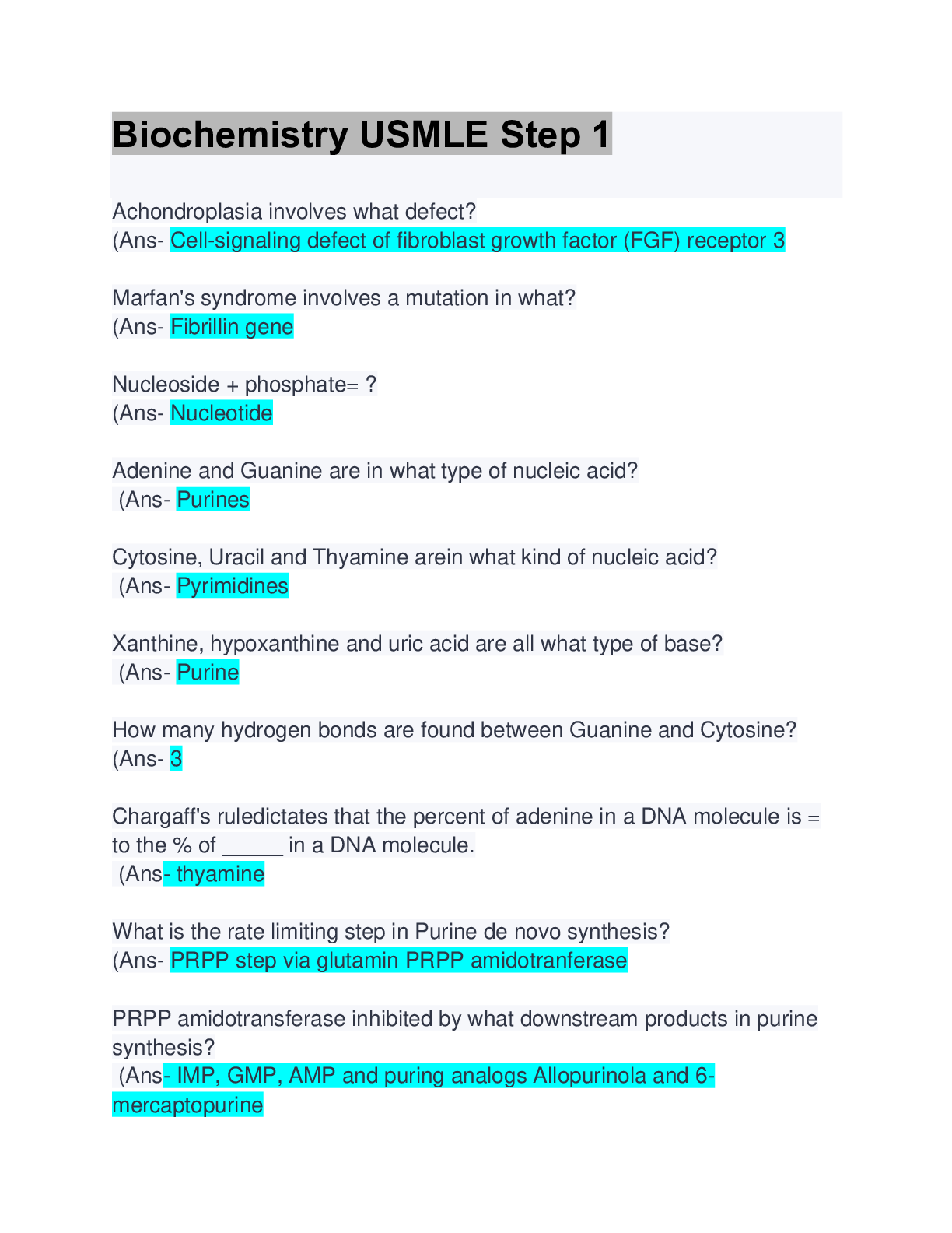 Biochemistry USMLE Step 1 Questions And Answers.; Score an A+ ...