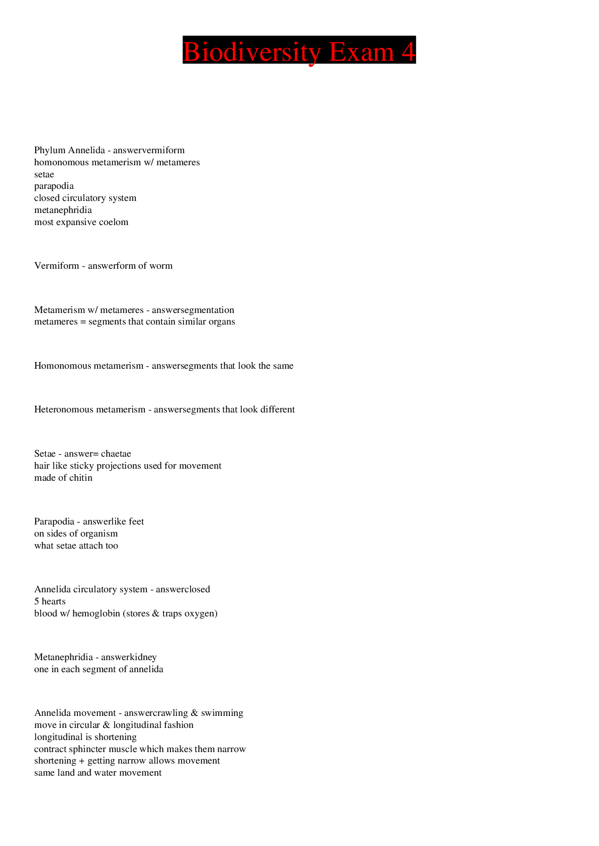 Biodiversity Exam 4 (questions and answers)2022 - Scholarfriends