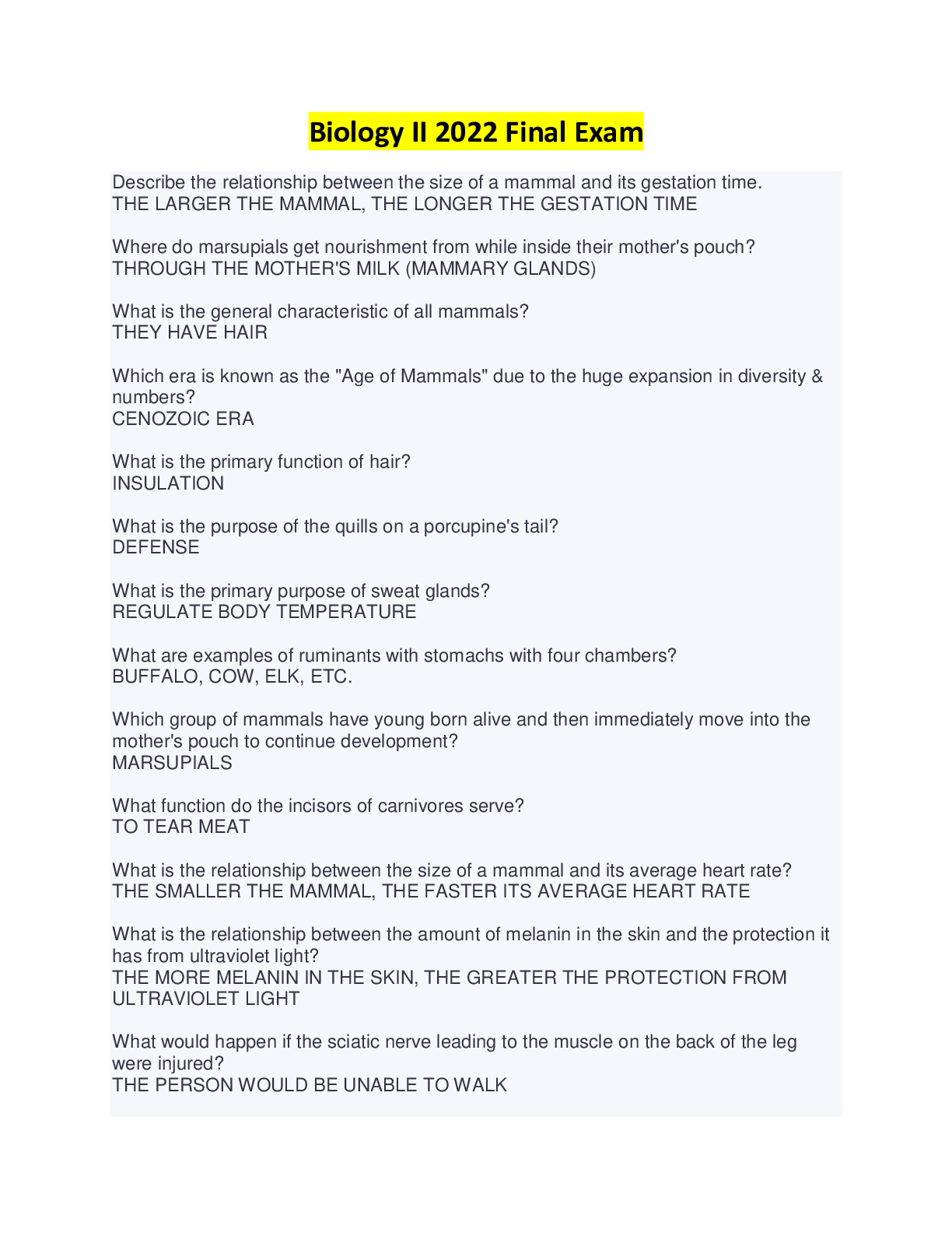 Biology II 2022 Final Exam - Scholarfriends