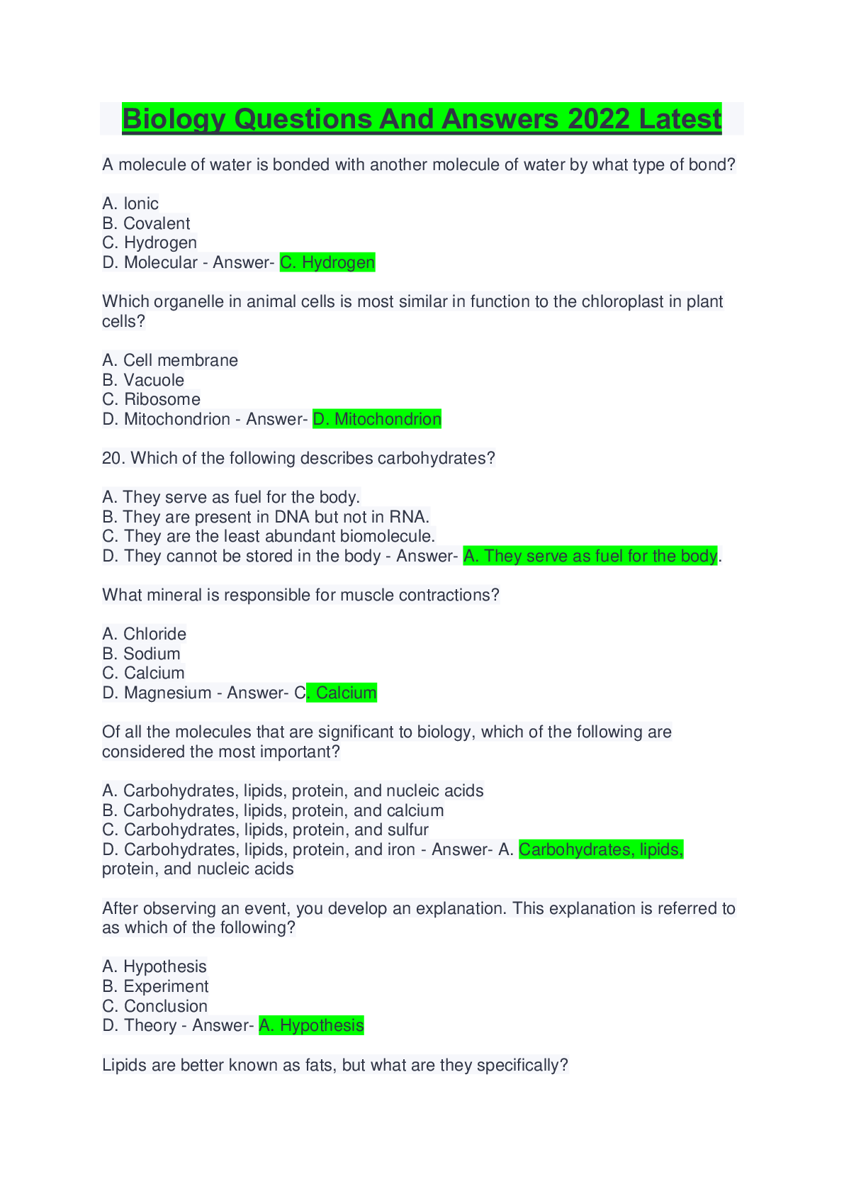 Biology Questions And Answers 2022 Latest - Scholarfriends