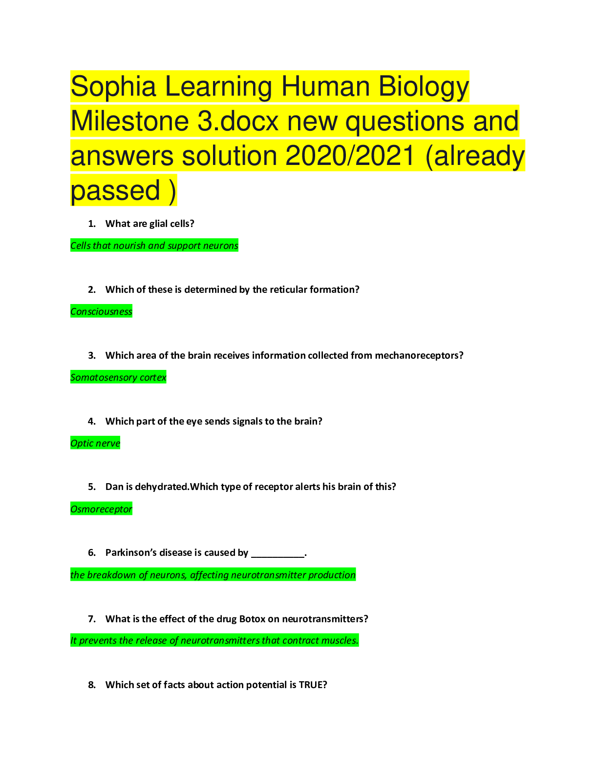 Sophia Learning Human Biology Milestone 3.docx new questions and ...
