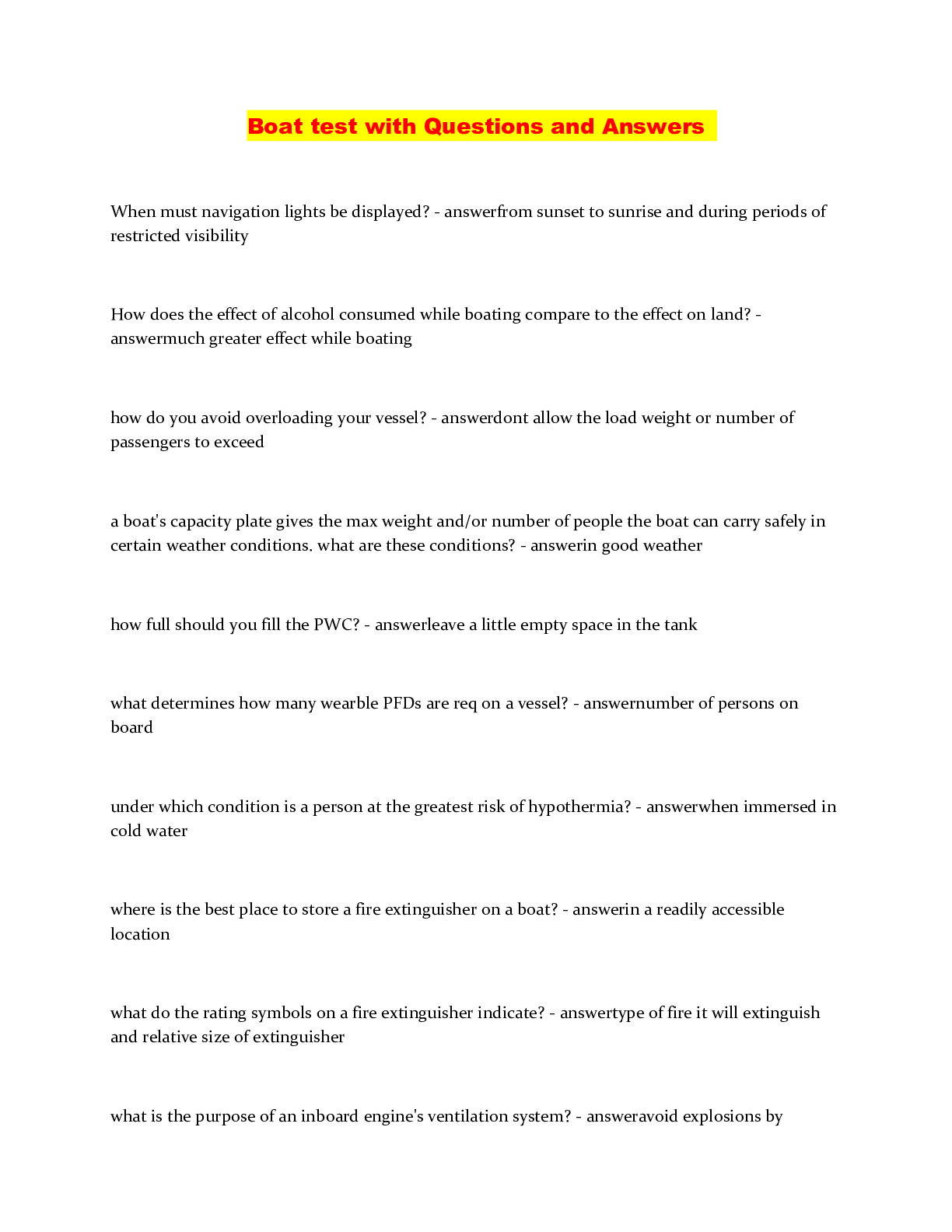 Boat test with Questions and Answers - Scholarfriends