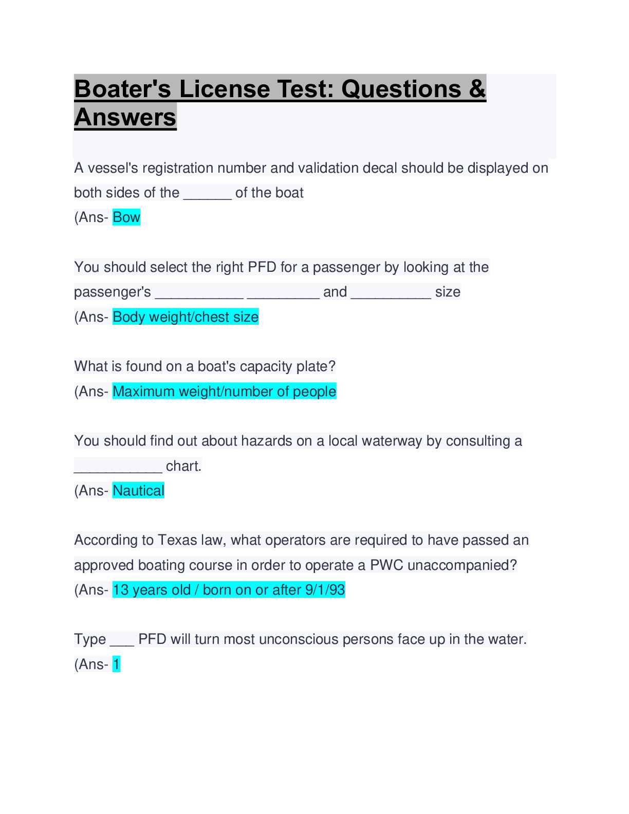 Boater's License Test: Questions & Answers: Updated A+ Score Guide ...