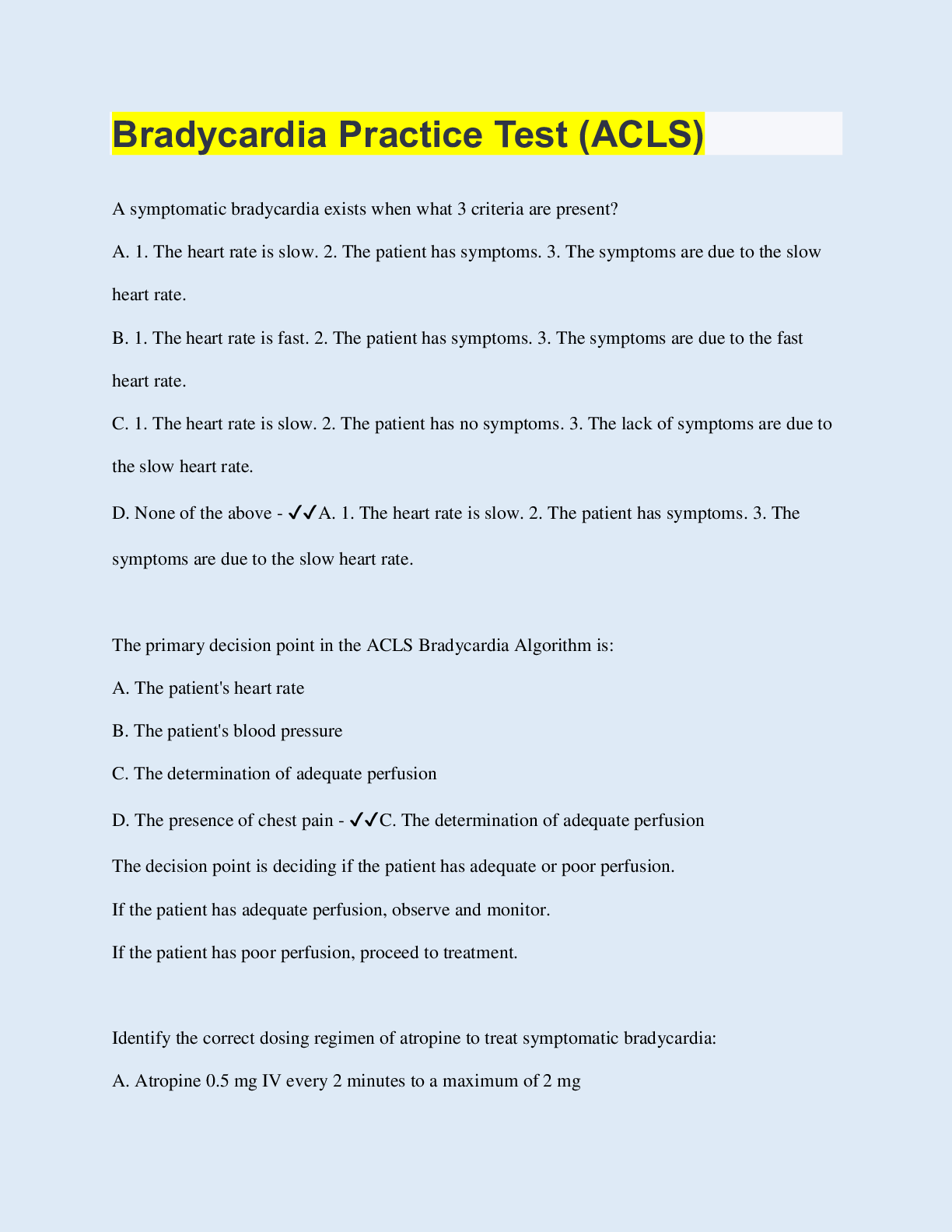 Bradycardia Practice Test (ACLS) - Scholarfriends