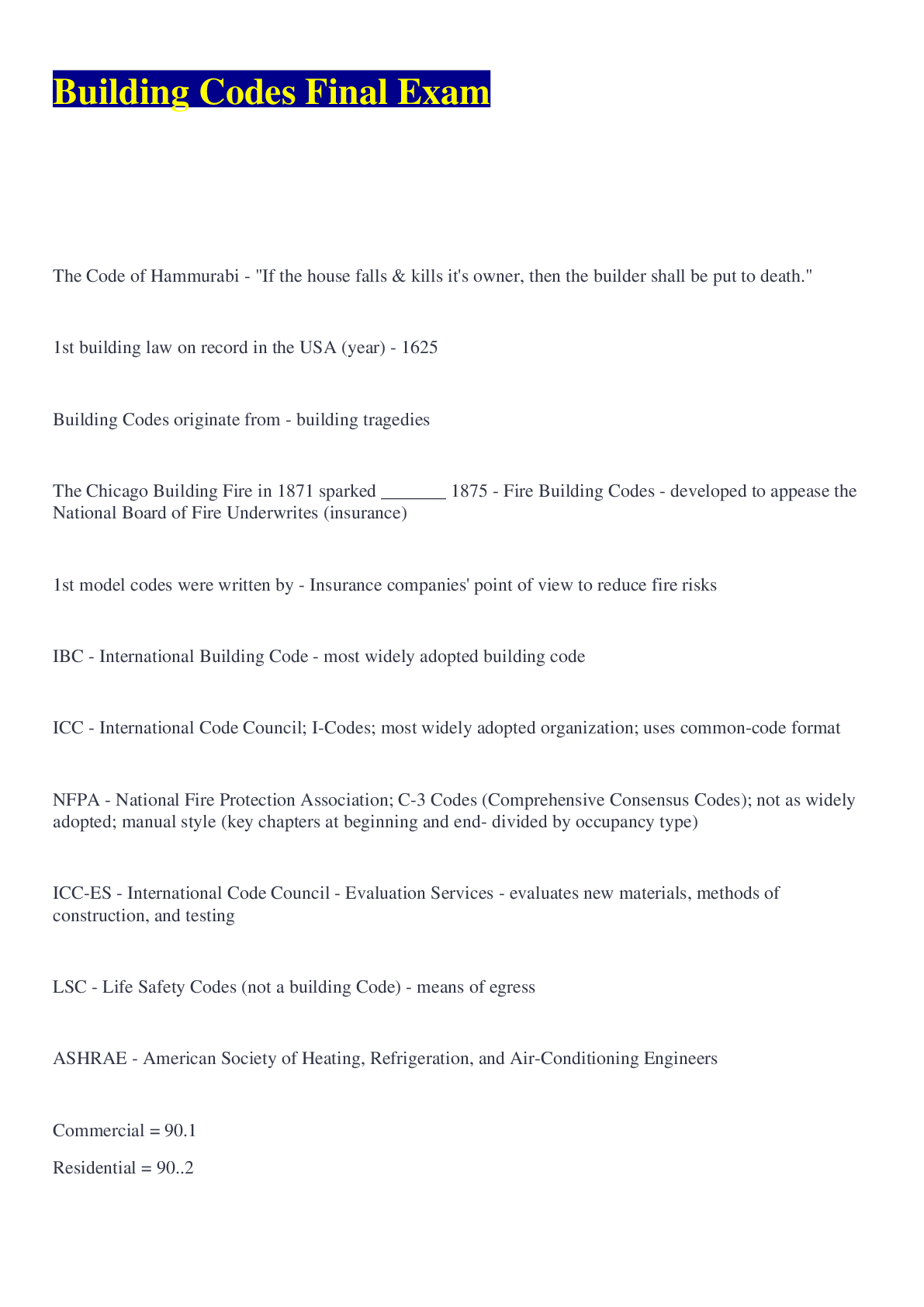 Building code Class Final Exam 2022 with complete solution - Scholarfriends