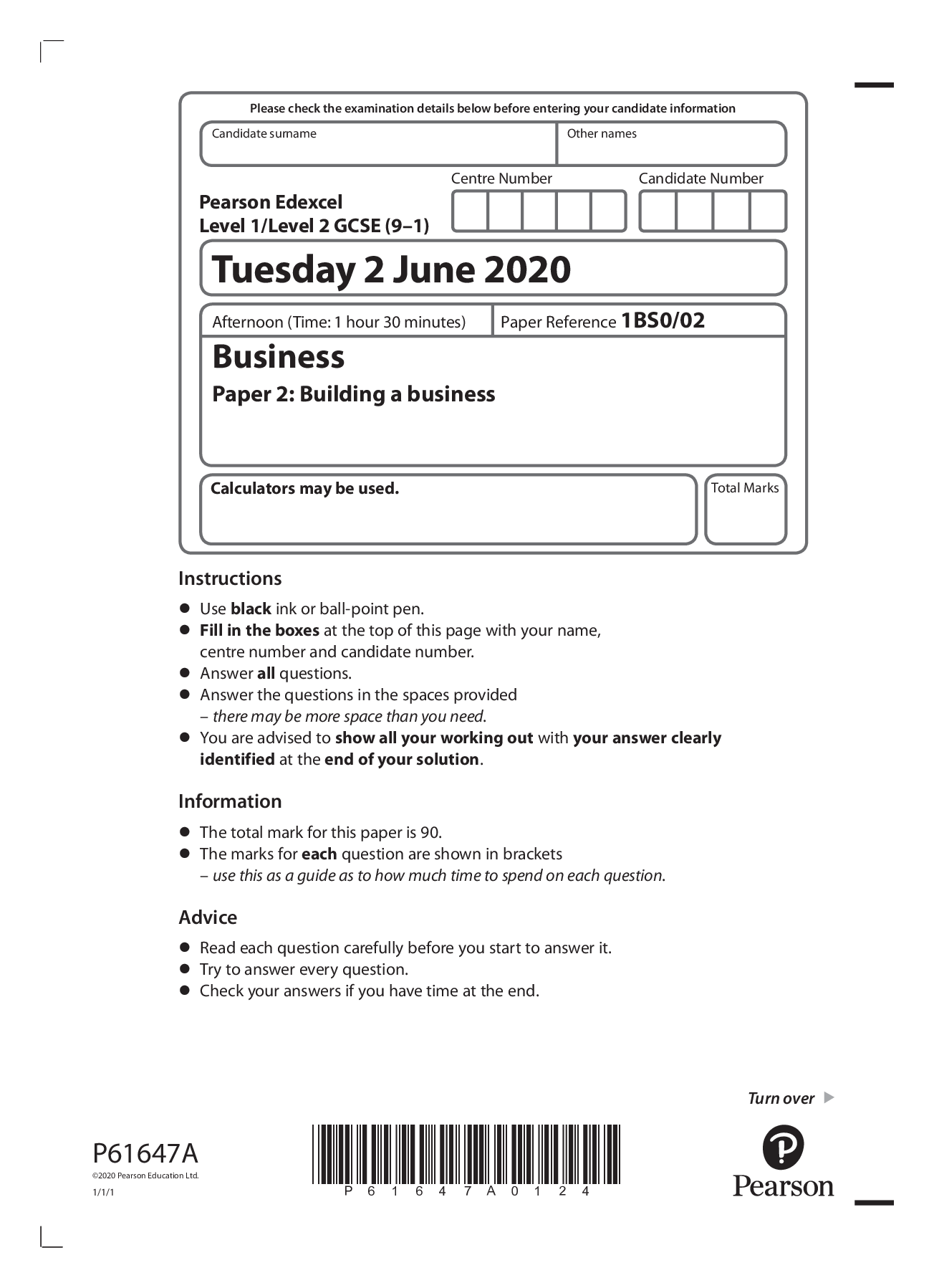 Pearson Edexcel_GCSE (9–1) Business_1BS0/02 Question Paper_2020 | Paper ...