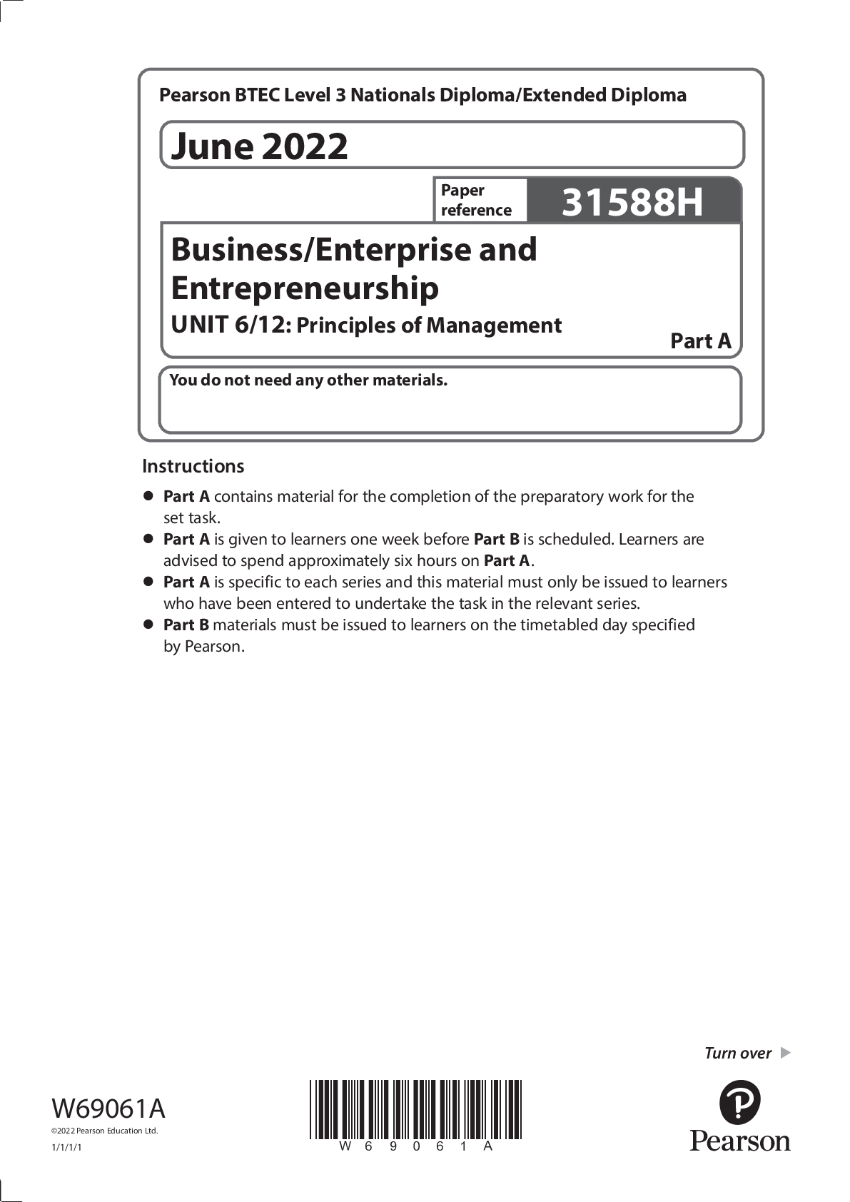 Pearson BTEC Level 3 Nationals Diploma/Extended Diploma 31588H Business ...