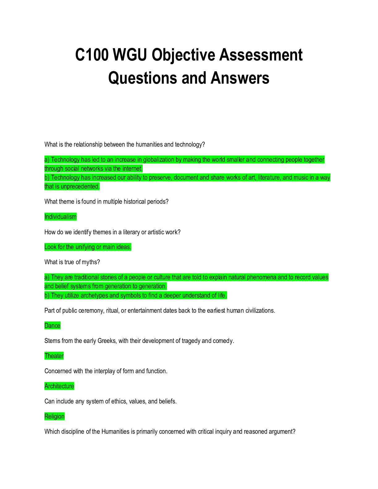 C100 WGU Objective Assessment Questions and Answers - Scholarfriends