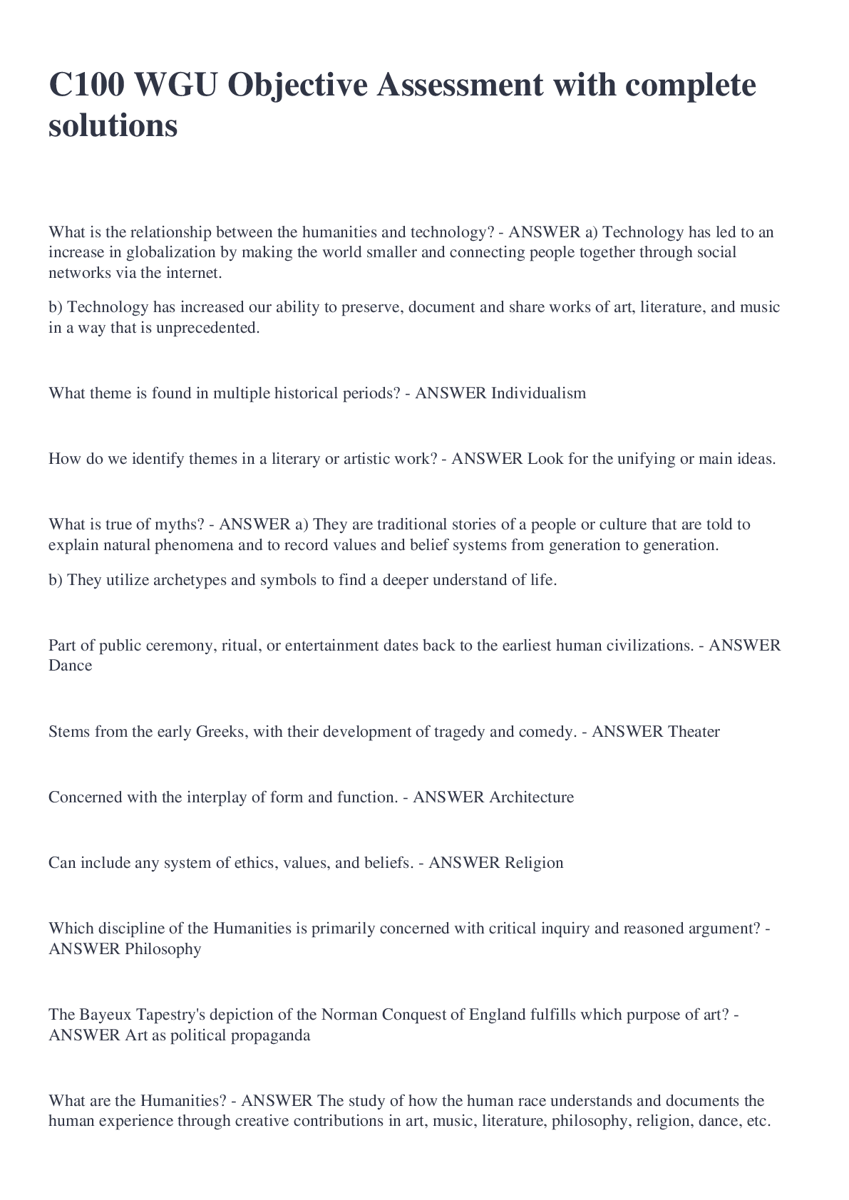 C100 WGU Objective Assessment with complete solutions – Scholarfriends ...