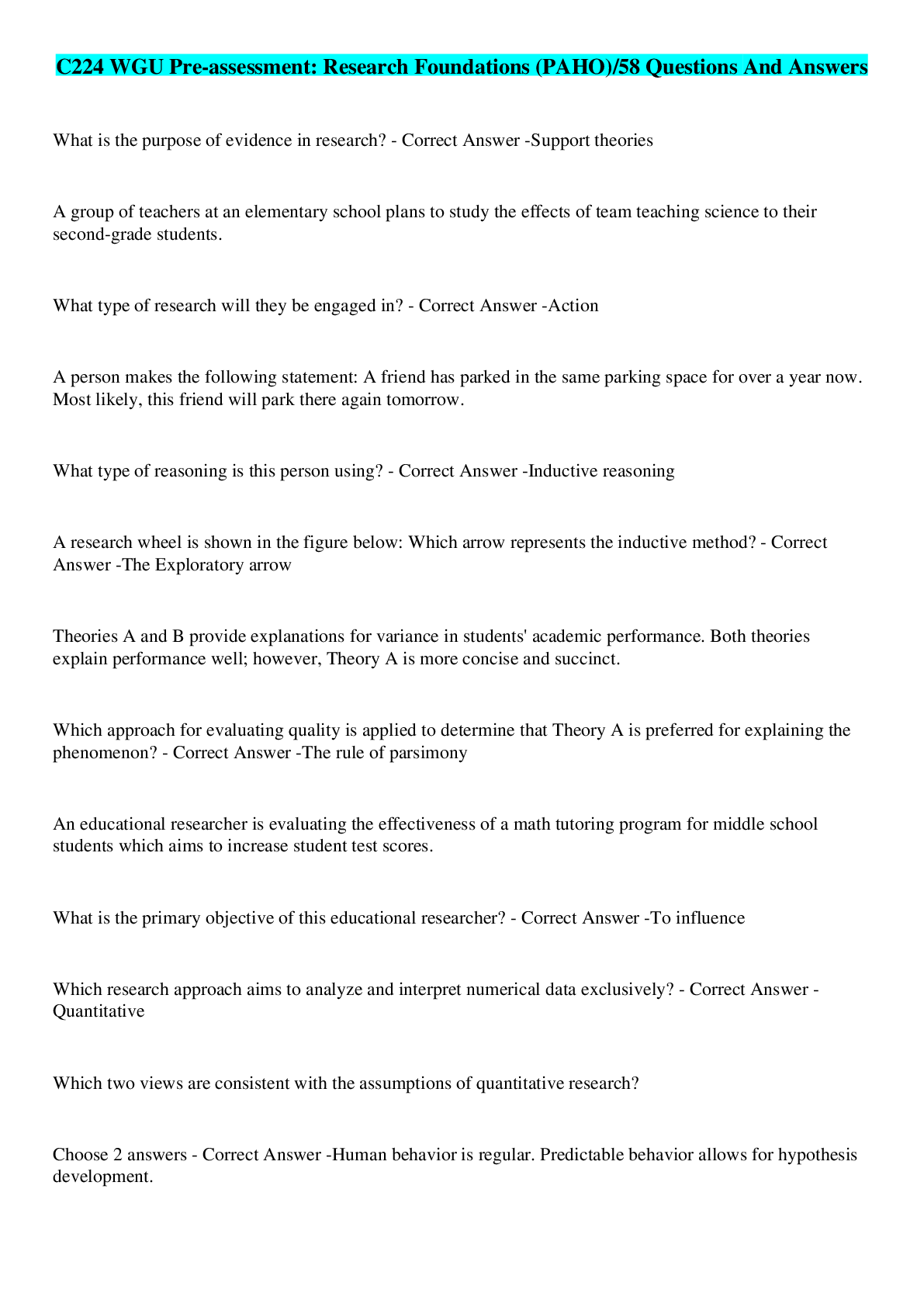 C224 WGU Pre-assessment: Research Foundations (PAHO)/58 Questions And ...