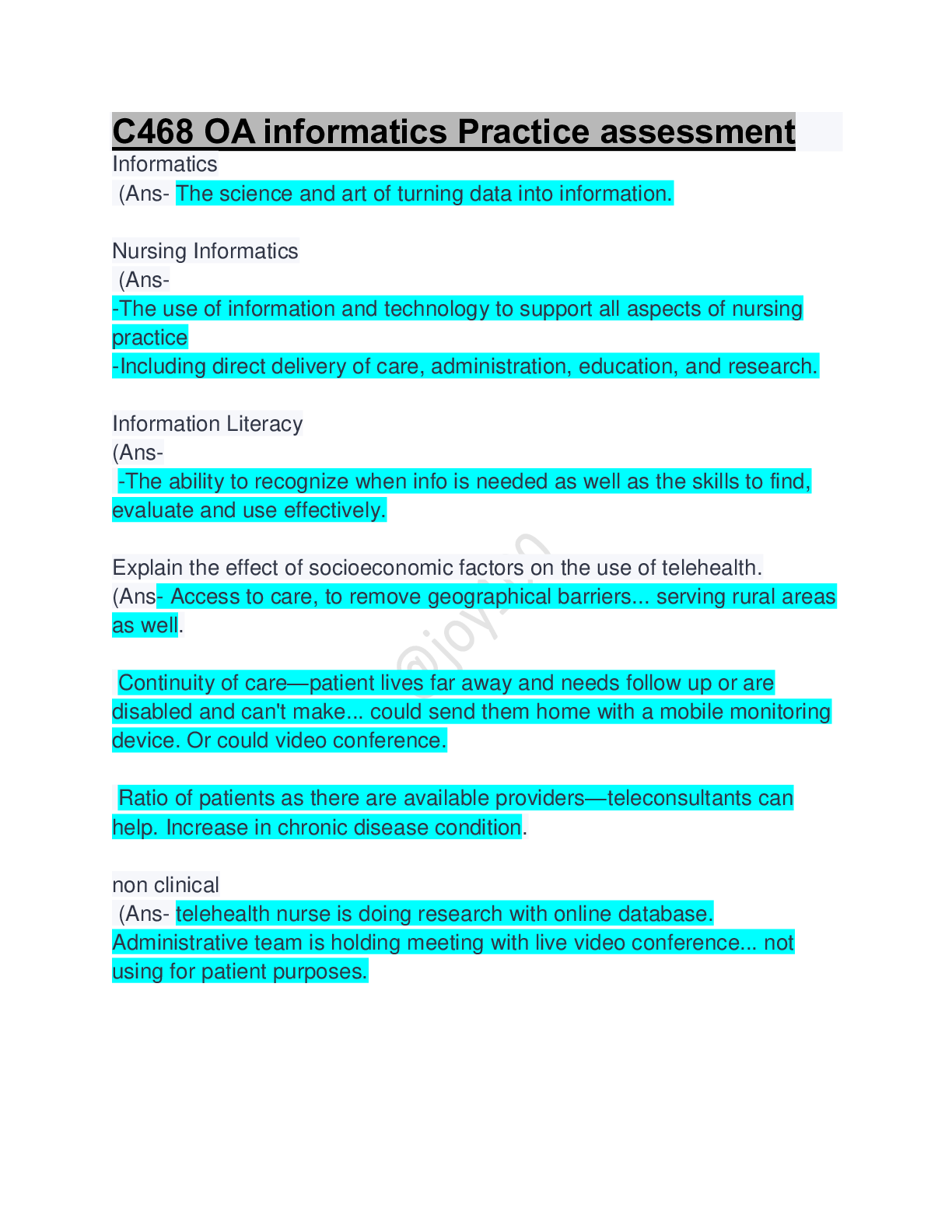 WGU C468 OA informatics Practice assessment: Guaranteed A+ Score Guide ...