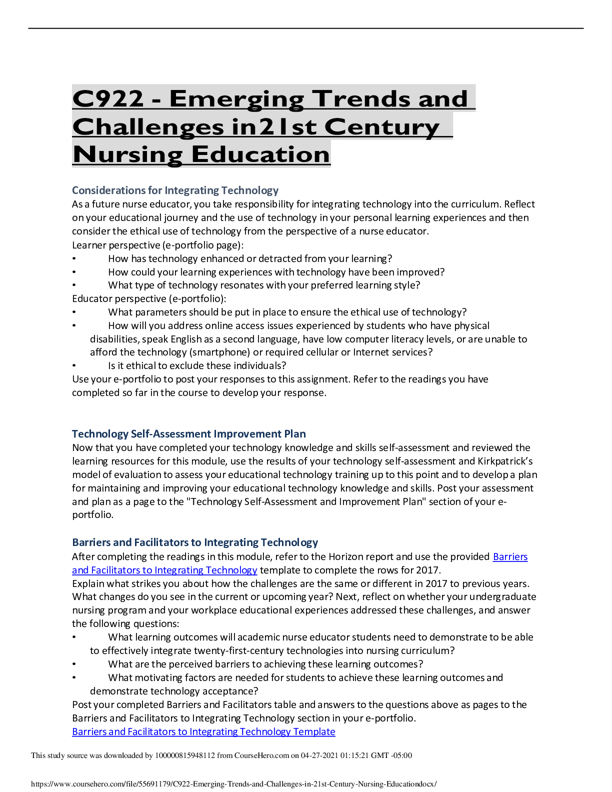 C922 - Emerging Trends and Challenges in 21st Century Nursing Education ...