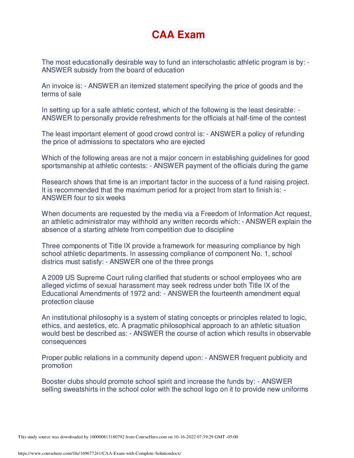 CAA Exam - Questions and Answers (Complete Solution) – Scholarfriends ...